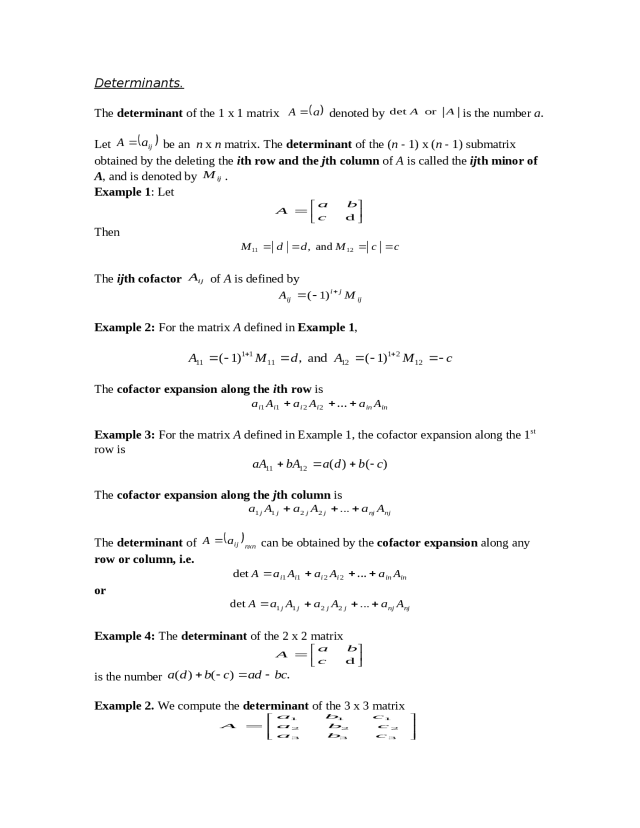 Lecture Notes On Determinants And Some Special Matrices Mat 242 Docsity