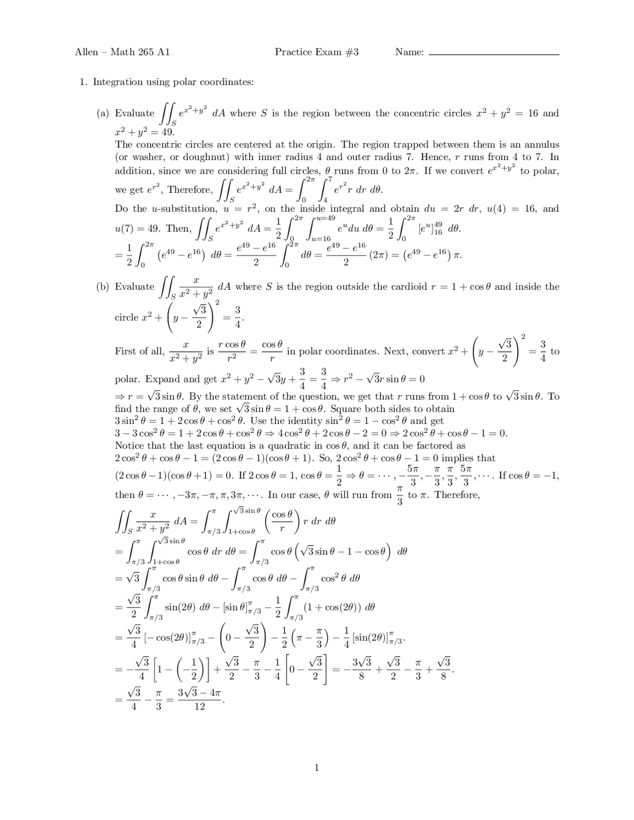 Practice Exam 3 | Calculus III | MATH 265 - Docsity