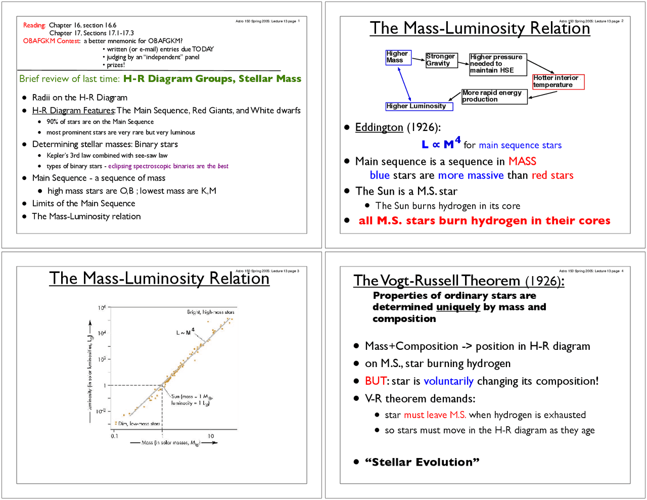 The Mass Luminosity Relation Lecture Slides Astro 150 Docsity
