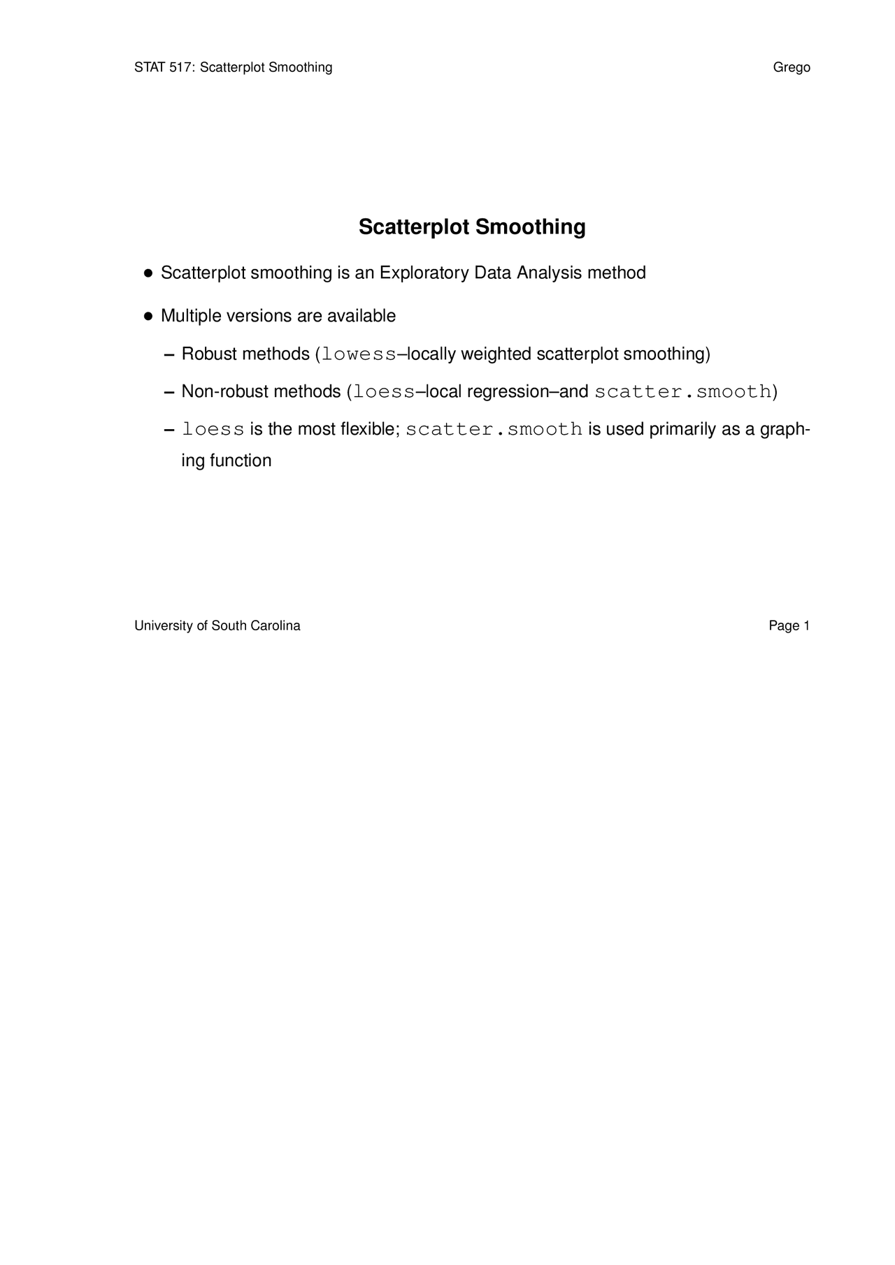 Scatterplot Smoothing - Computing in Statistics - Handout | STAT 517 ...