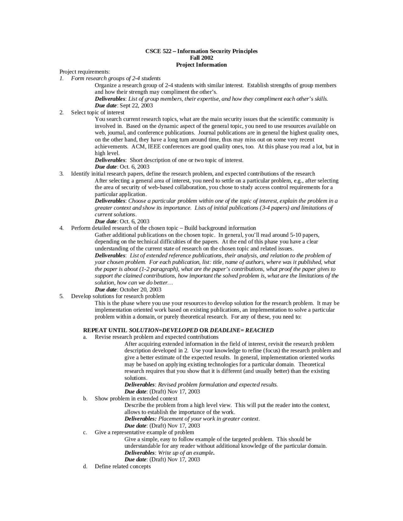 Project Information Information Security Principles Csce 522