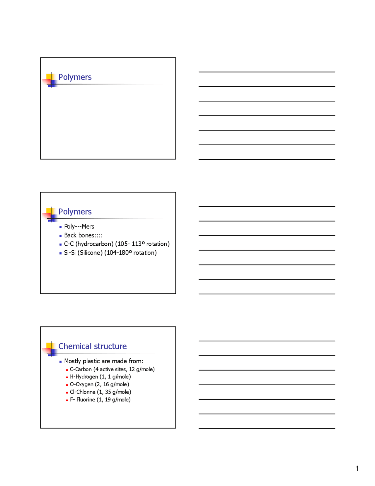 Polymers And Chemical Structures Lecture Slides Tsm 240 Docsity