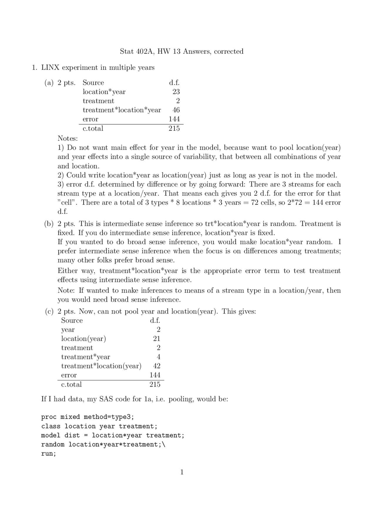 Homework 13 Corrected Answer Design And Experiment Stat 402 Docsity