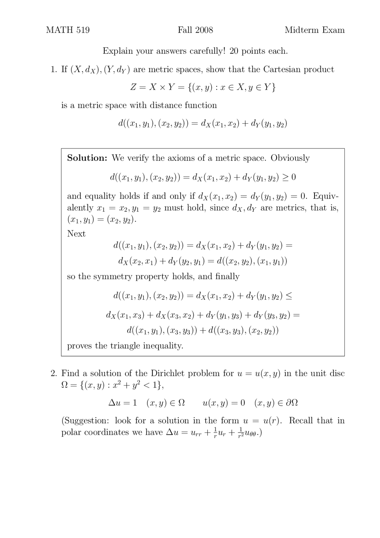 5 Questions With Solution Of Method Of Applied Math I Midterm Exam