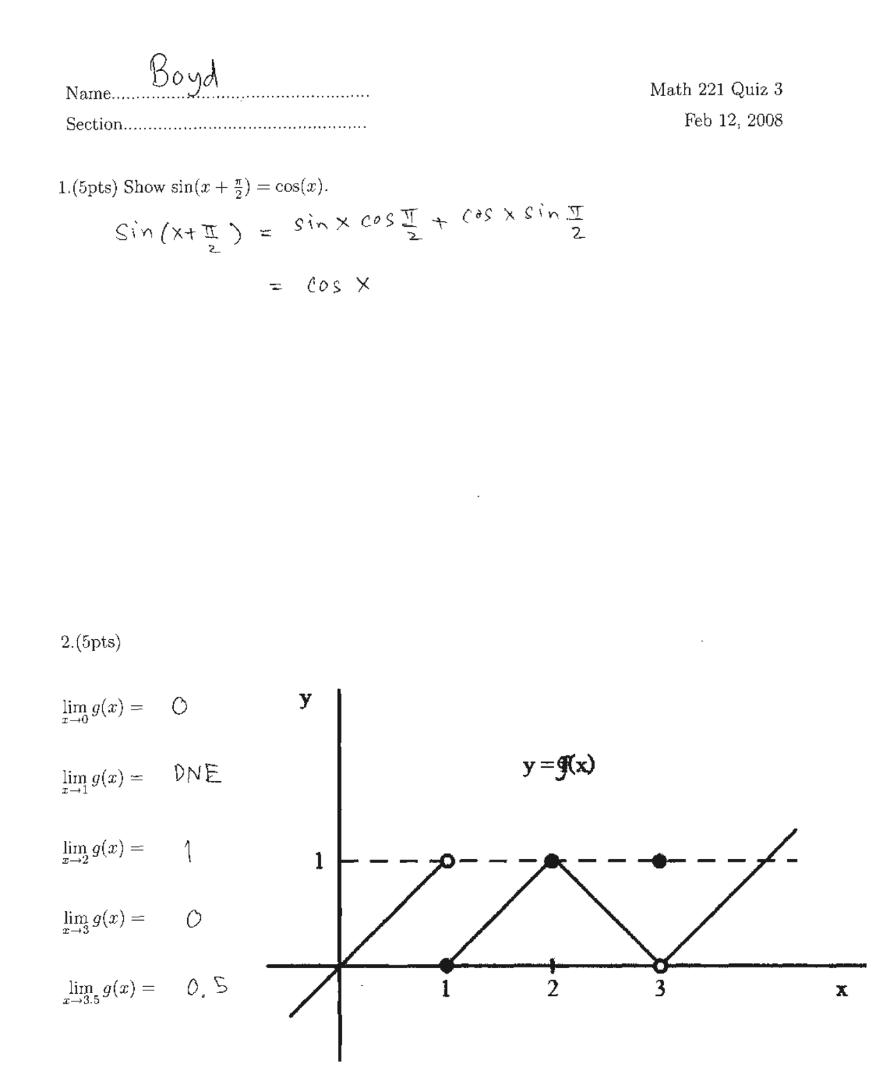 Quiz Iii Solved Calculus And Analytic Geometry Math 221 Docsity