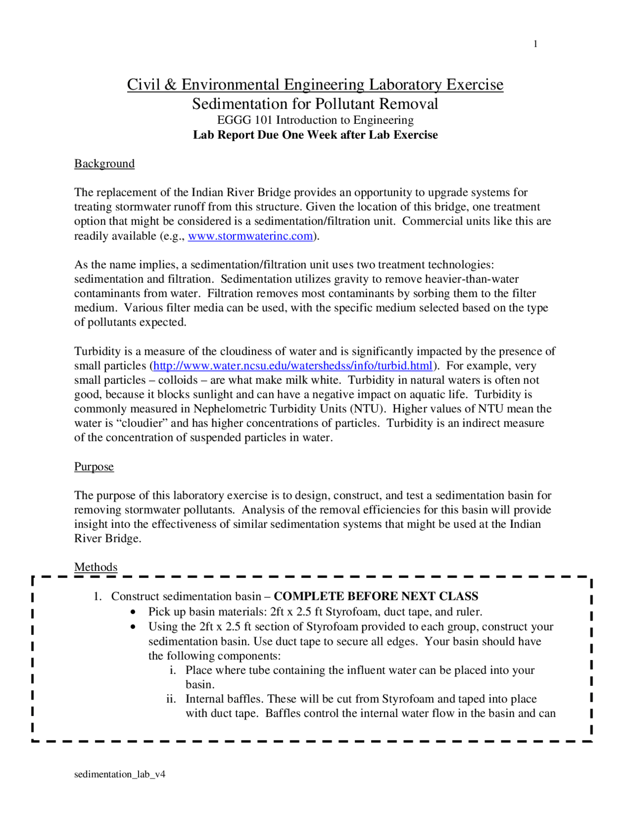 Sedimentation For Pollutant Removal Lab Exercise Eggg 101 Docsity