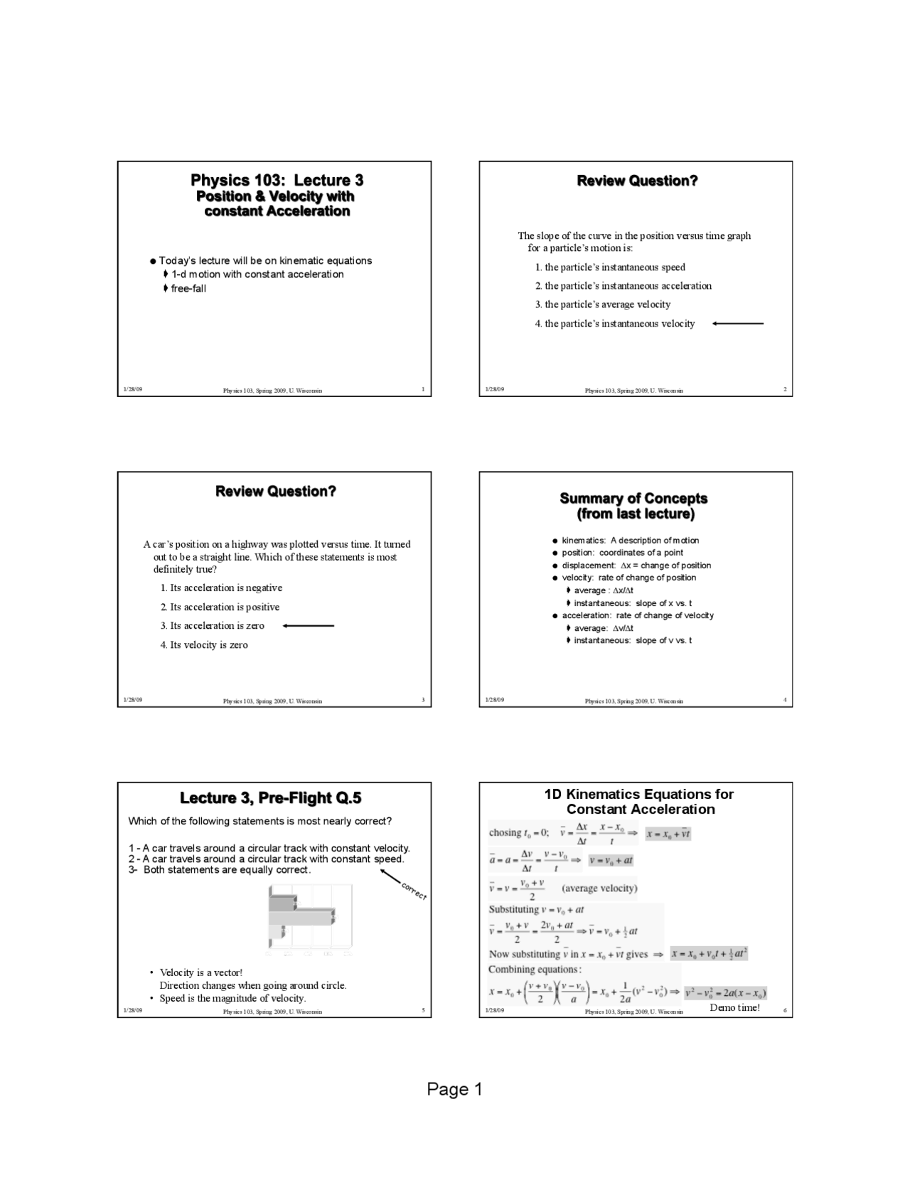 Position And Velocity With Constant Acceleration Lecture Notes Physics 103 Docsity