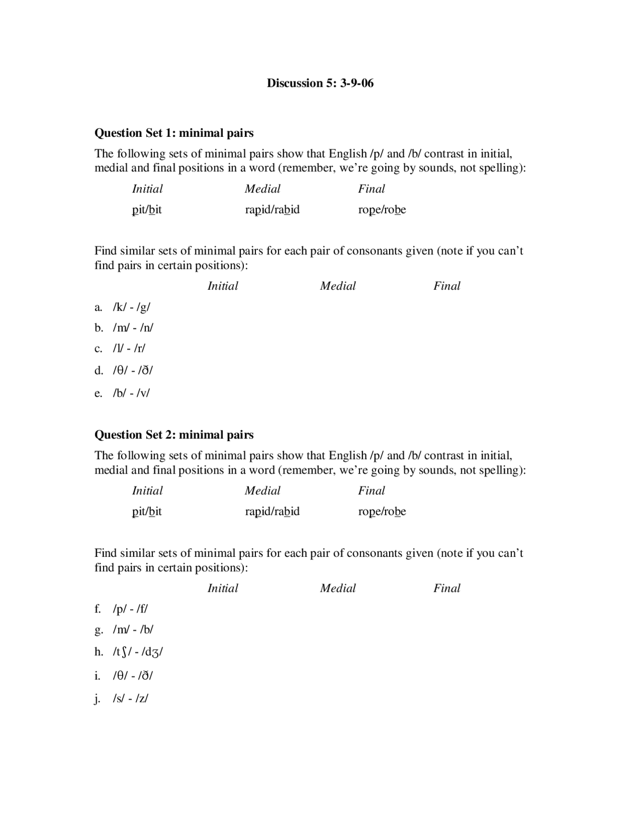 Problem Sets On Introduction To Linguistics I Ling 101 Papers
