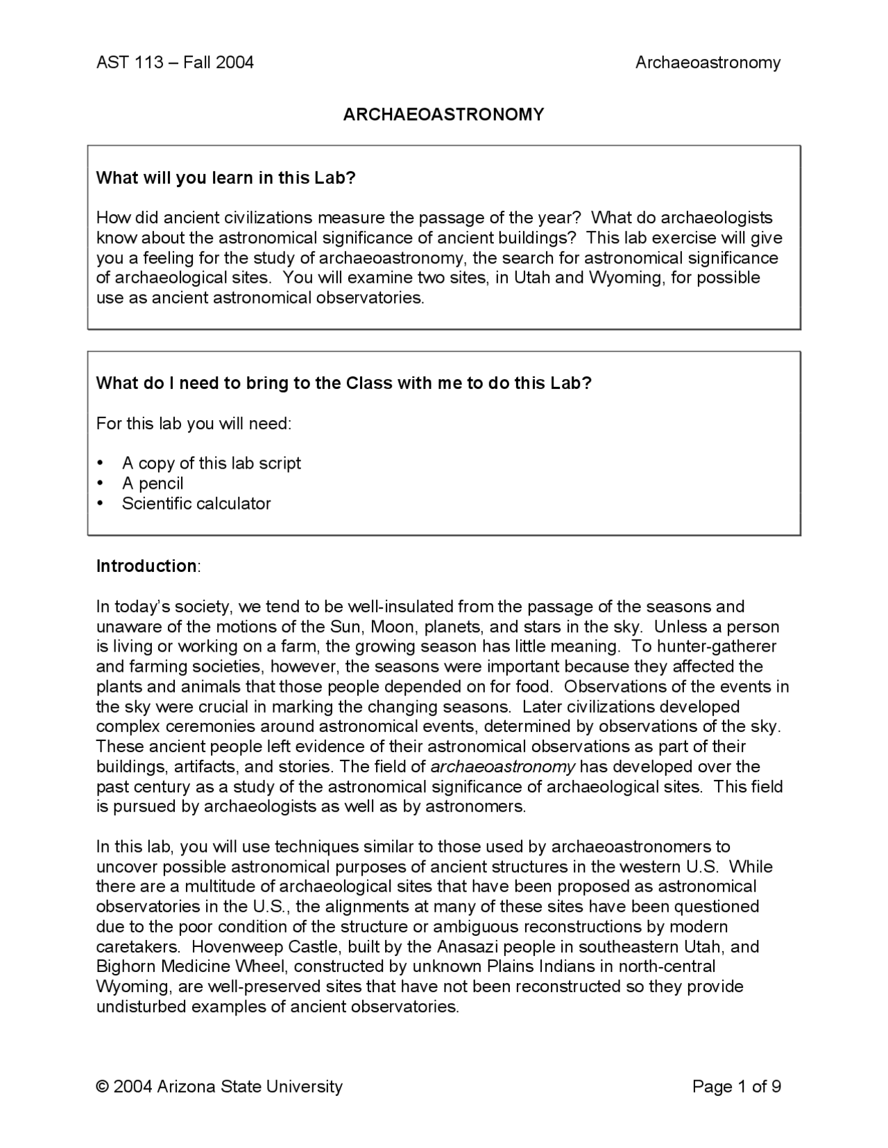 Archaeoastronomy Astronomy Laboratory I Lab Ast 113 Lab Docsity