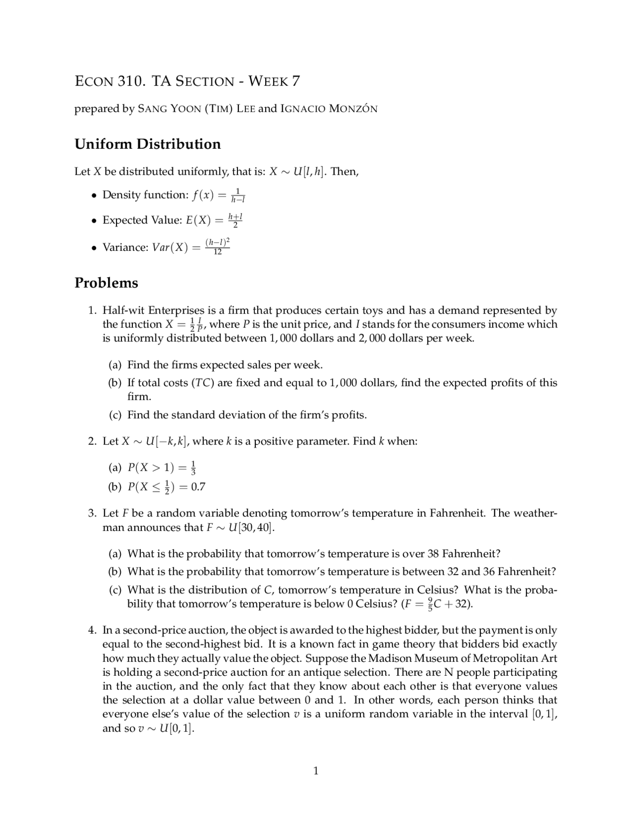 Notes on Uniform Distribution - Statistics: Measurement in Economics ...