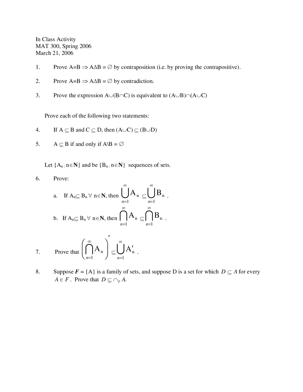 Mathematical Structures Assignment 2006 Mat 300 Docsity