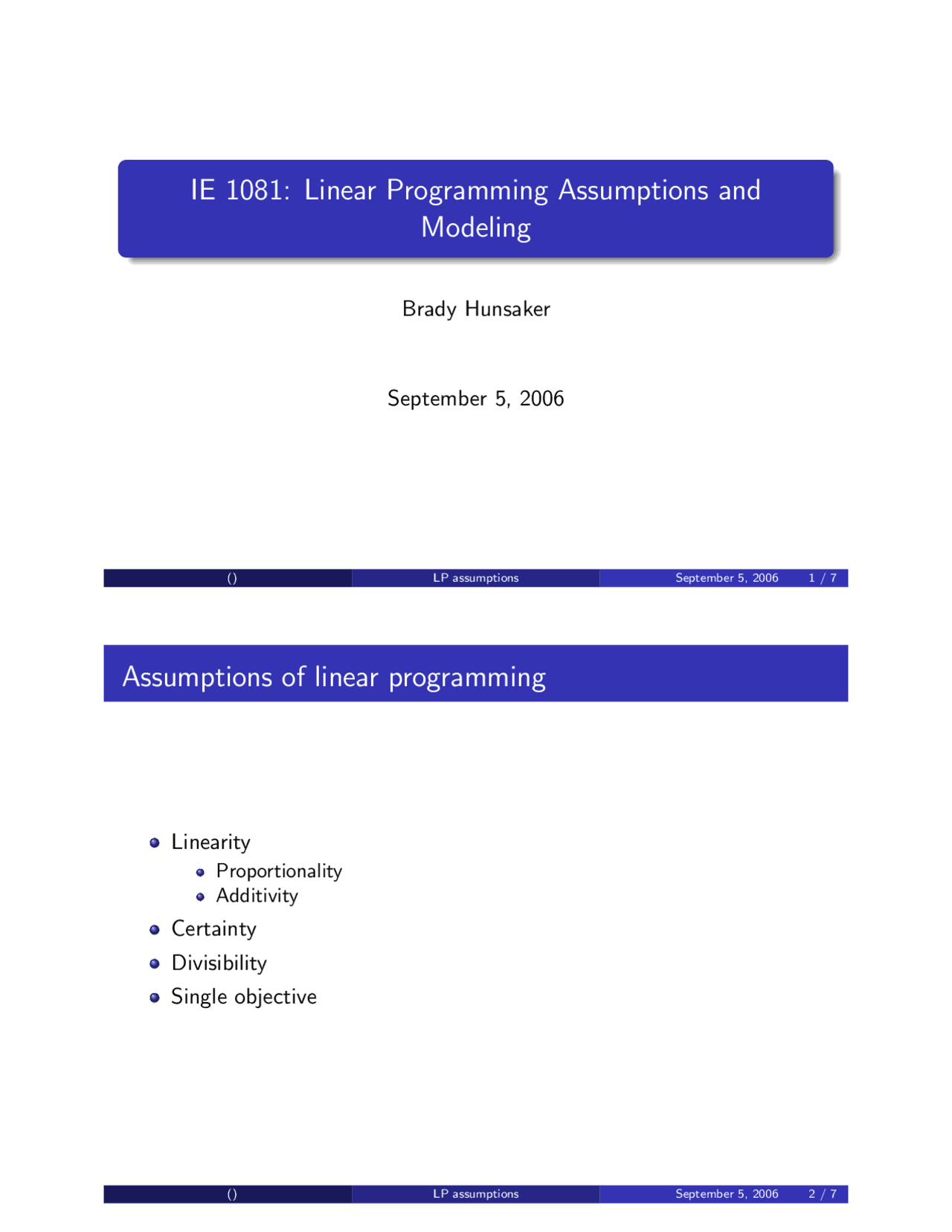 Linear Programming Assumptions And Modeling Slides Ie 1081 Docsity