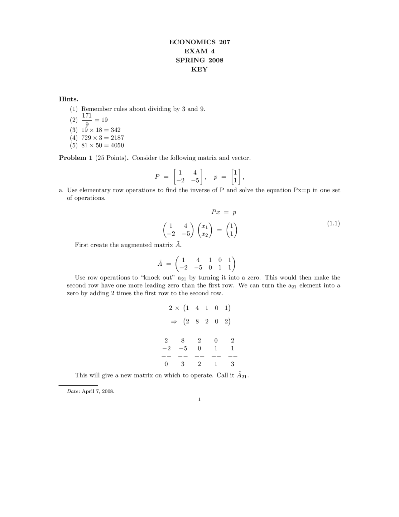 Exam 4 With Solution For Applied Economics Econ 207 Docsity