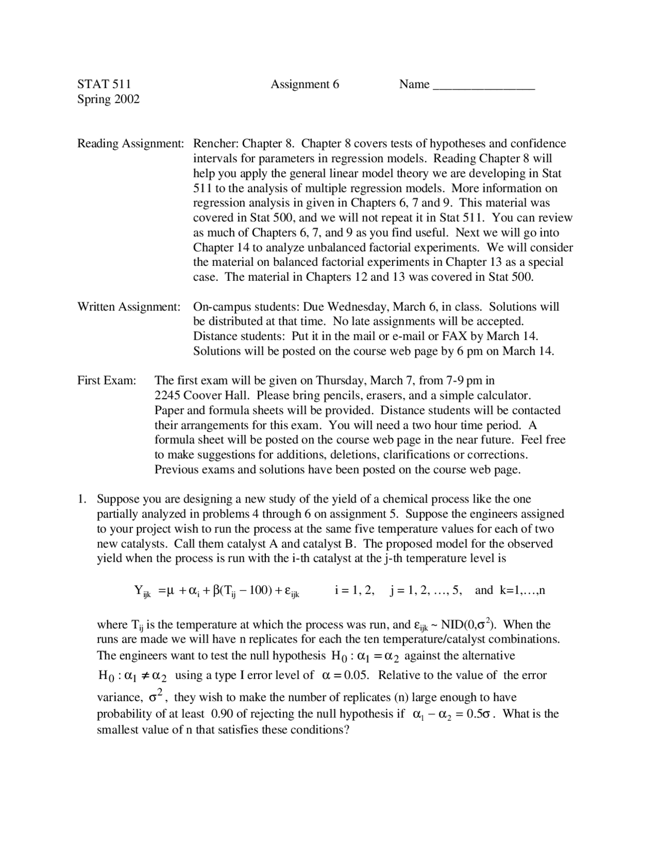 Practice Assignment 6 Statistical Methods Stat 500 Docsity