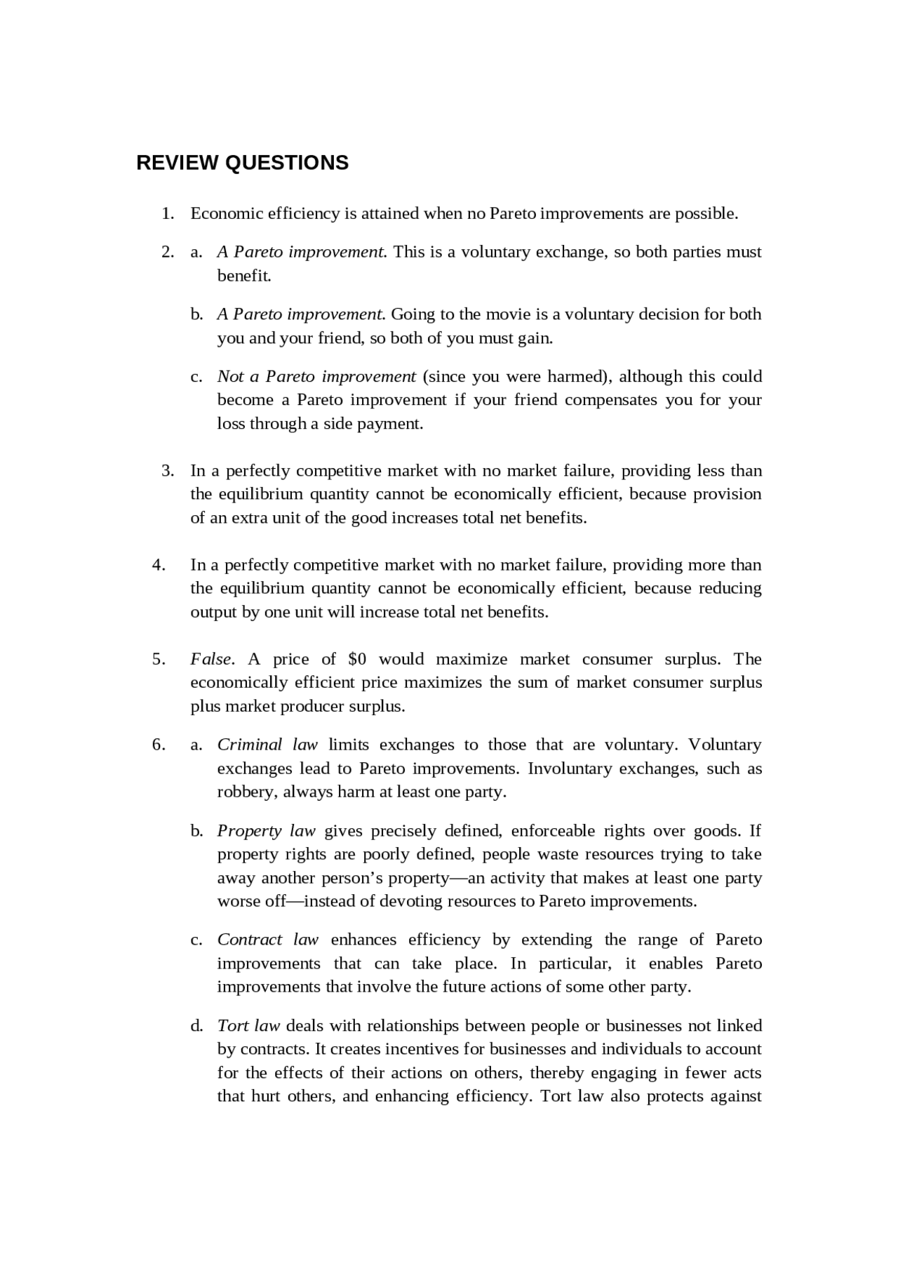 Review Questions For Principles Of Microeconomics Econ 101 Docsity