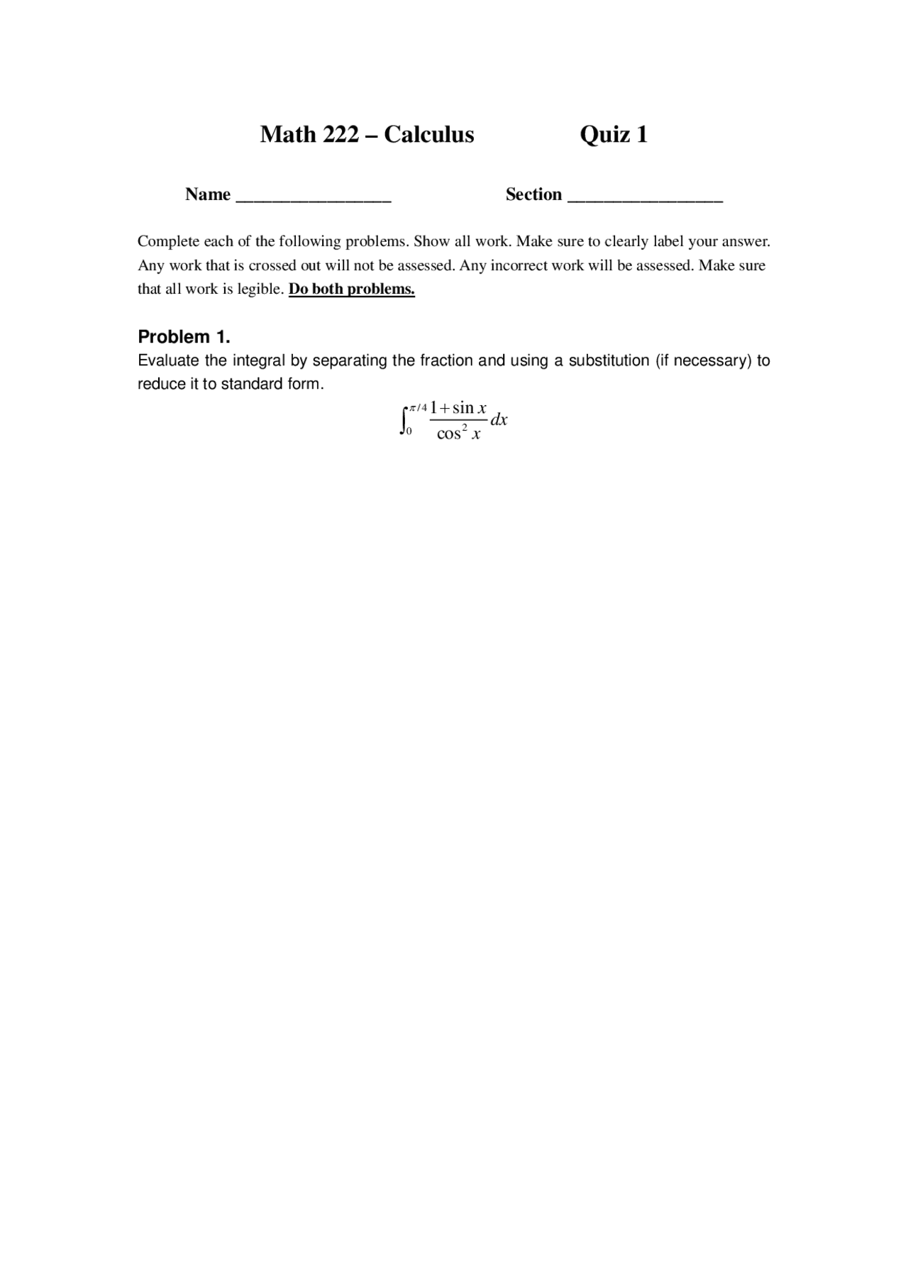 Practice Quiz 1 Calculus And Analytic Geometry Math 222 Docsity