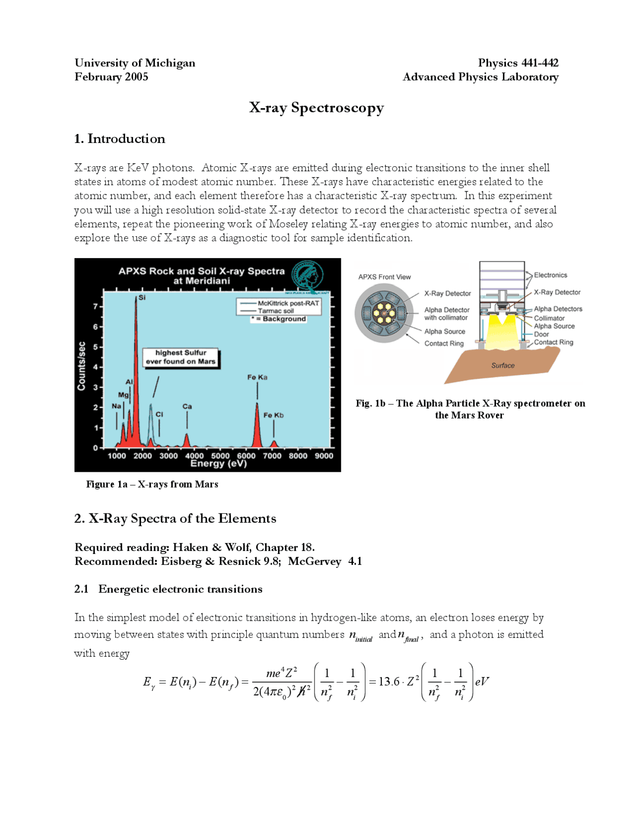 Notes On X Ray Spectroscopy Advanced Physics Laboratory Physics