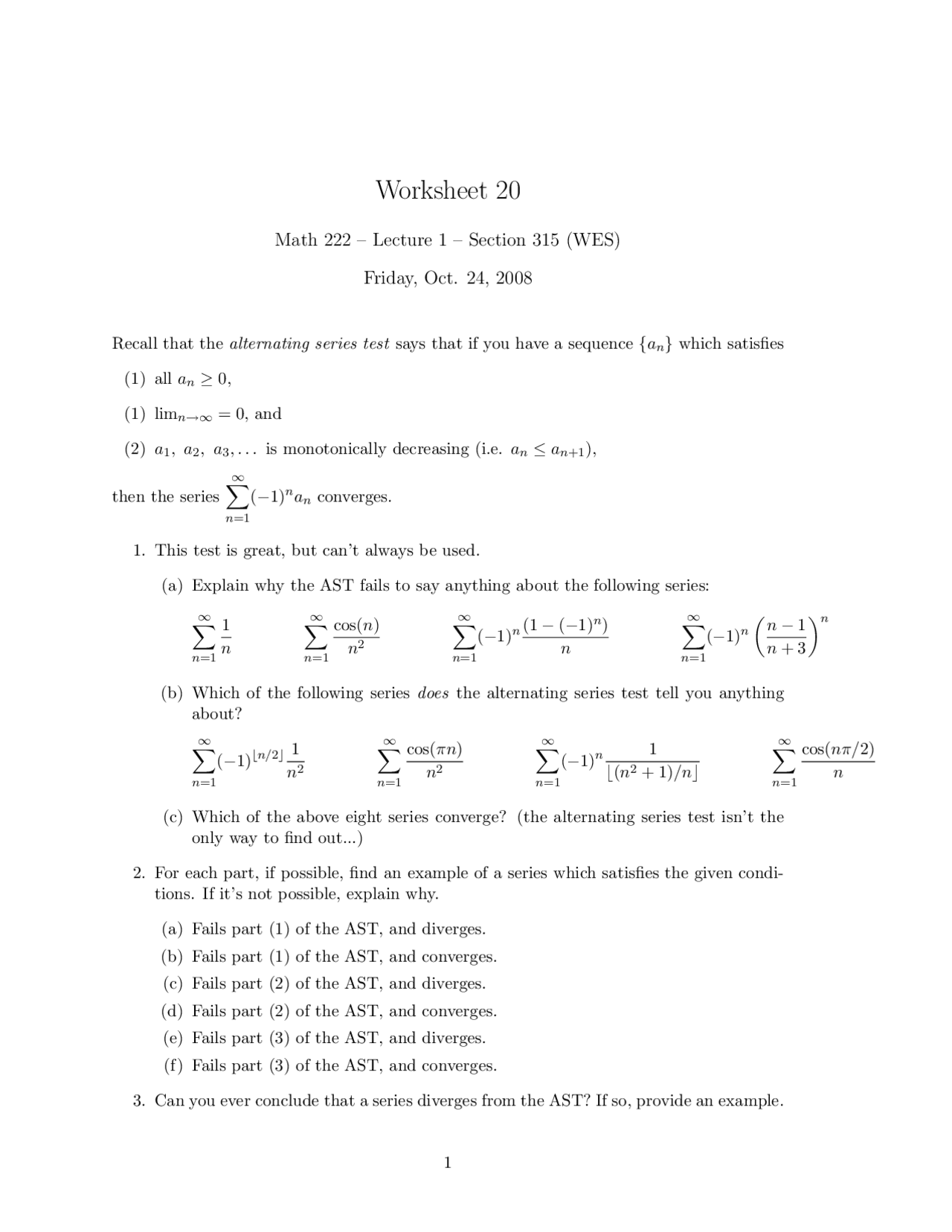Worksheet 20 Problems Calculus And Analytic Geometry Math 222 Docsity