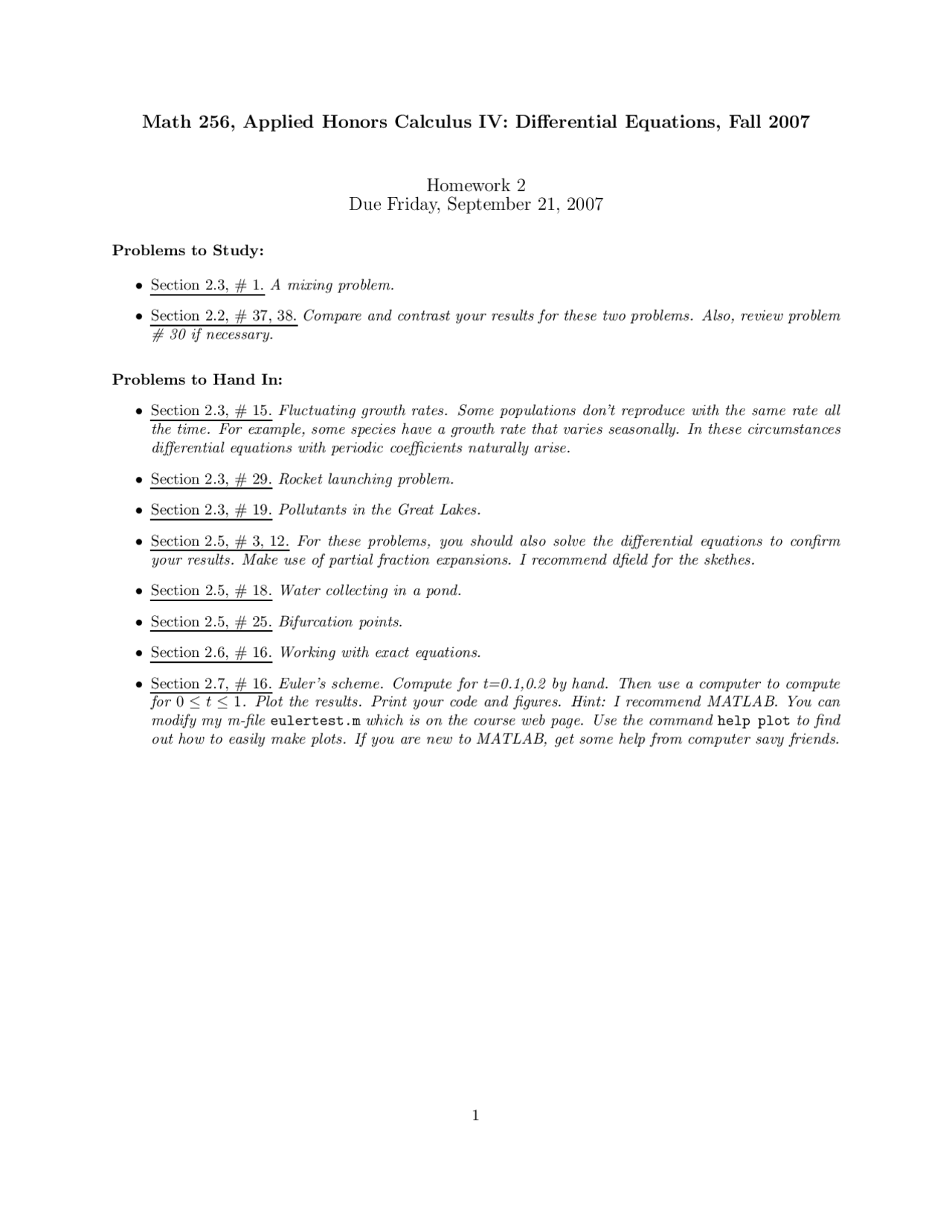 Homework 2 Differential Equations Applied Honors Calculus Iv Math