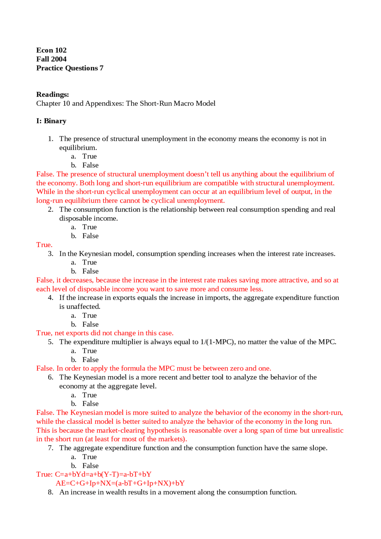 Resolution Of Practice Quiz 7 Principles Of Macroeconomics Econ 102