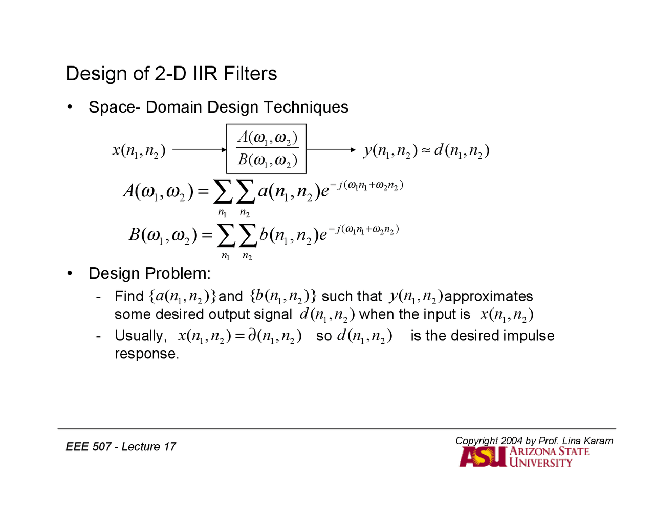 Design Of 2 D Iir Filters Lecture Slides Eee 507 Docsity