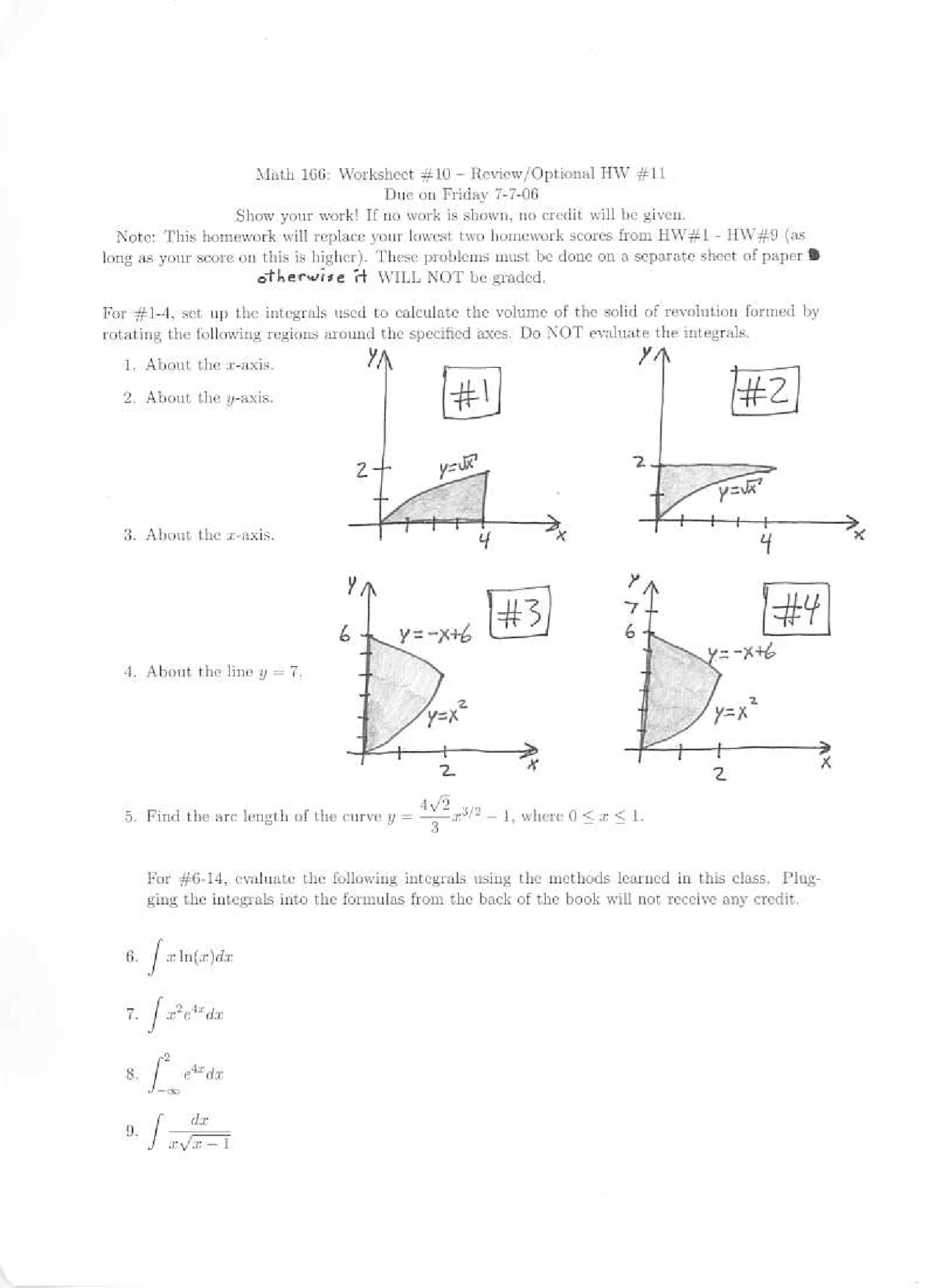 21 Problems On Calculus Ii Assignment 10 Math 166 Docsity