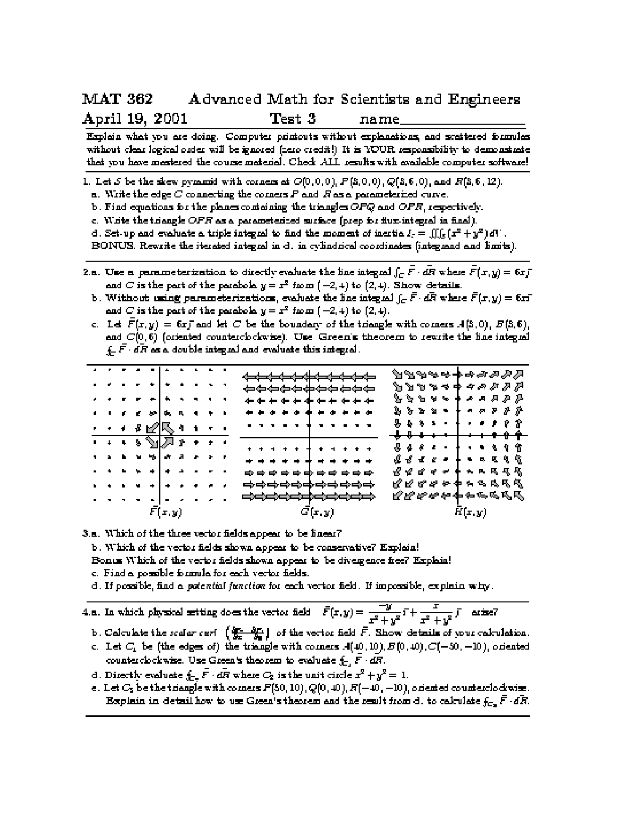 Test 3 Problems Advanced Mathematics For Engineers And Scientists