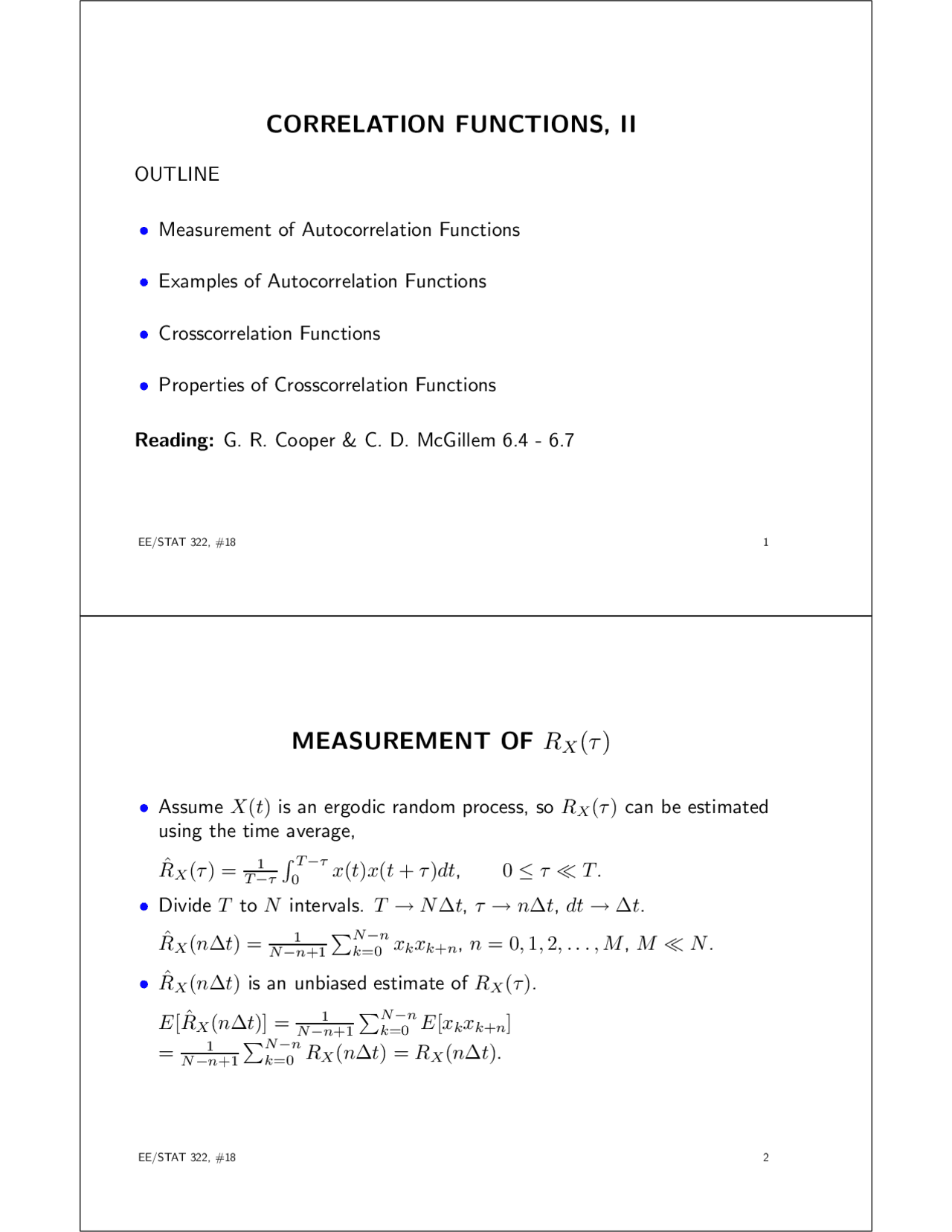 Correlation Functions Iii Outline Stat 322 Docsity