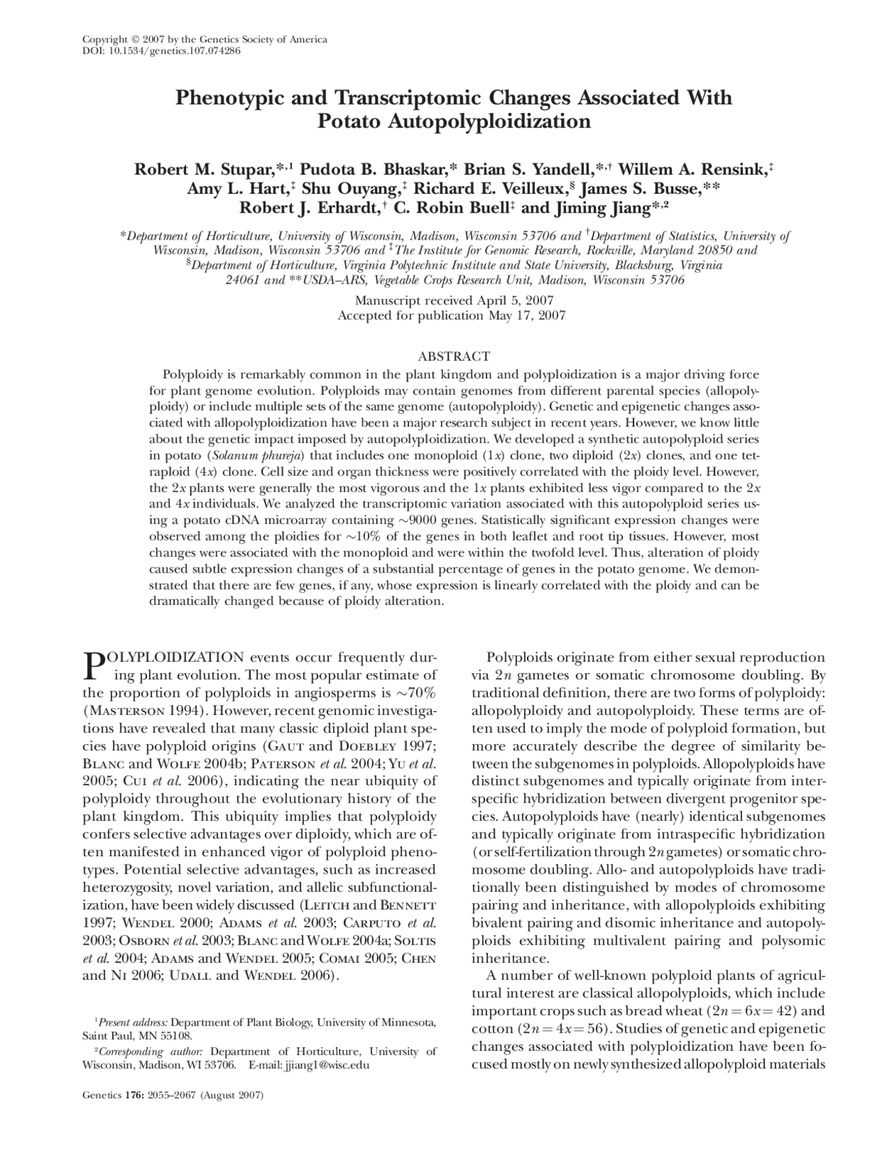 Phenotypic/Transcriptomic Changes Associated Potato ...