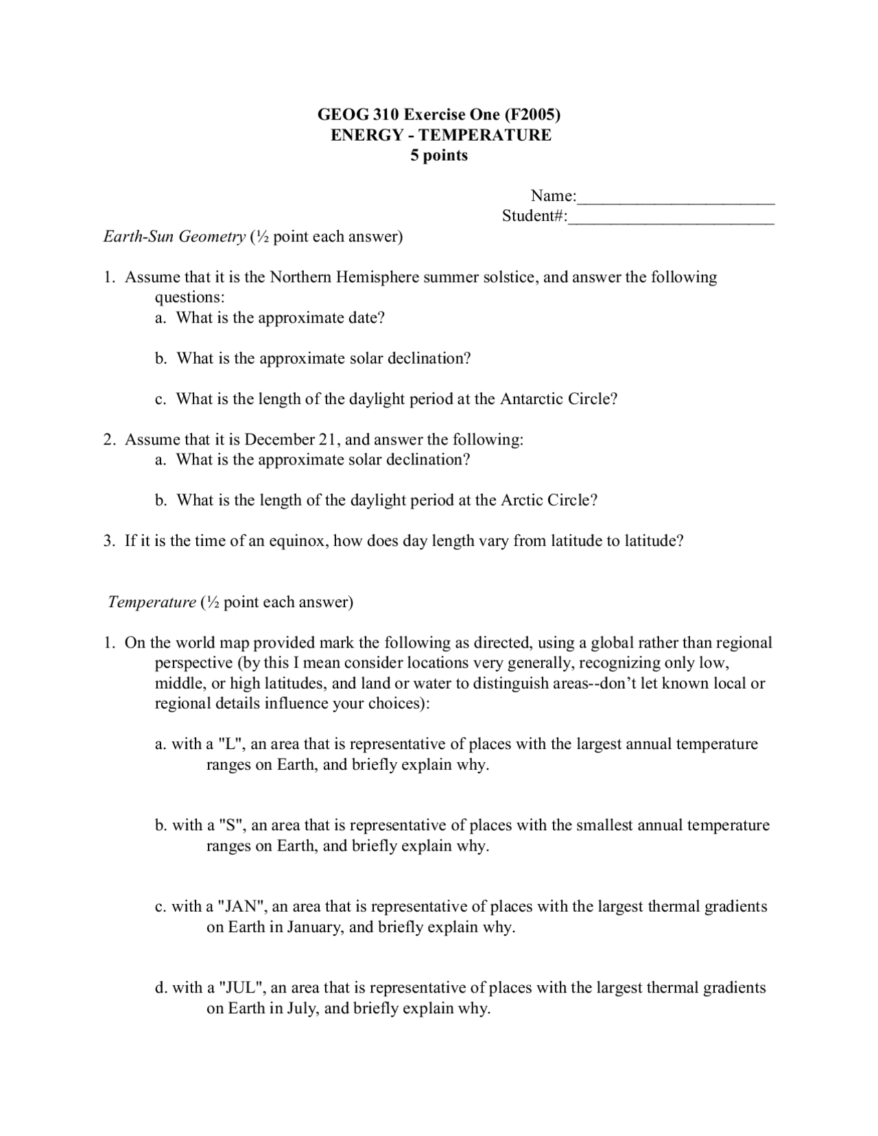 General Climatology - Energy Temperature - Assignment 1 | GEOG 310 ...