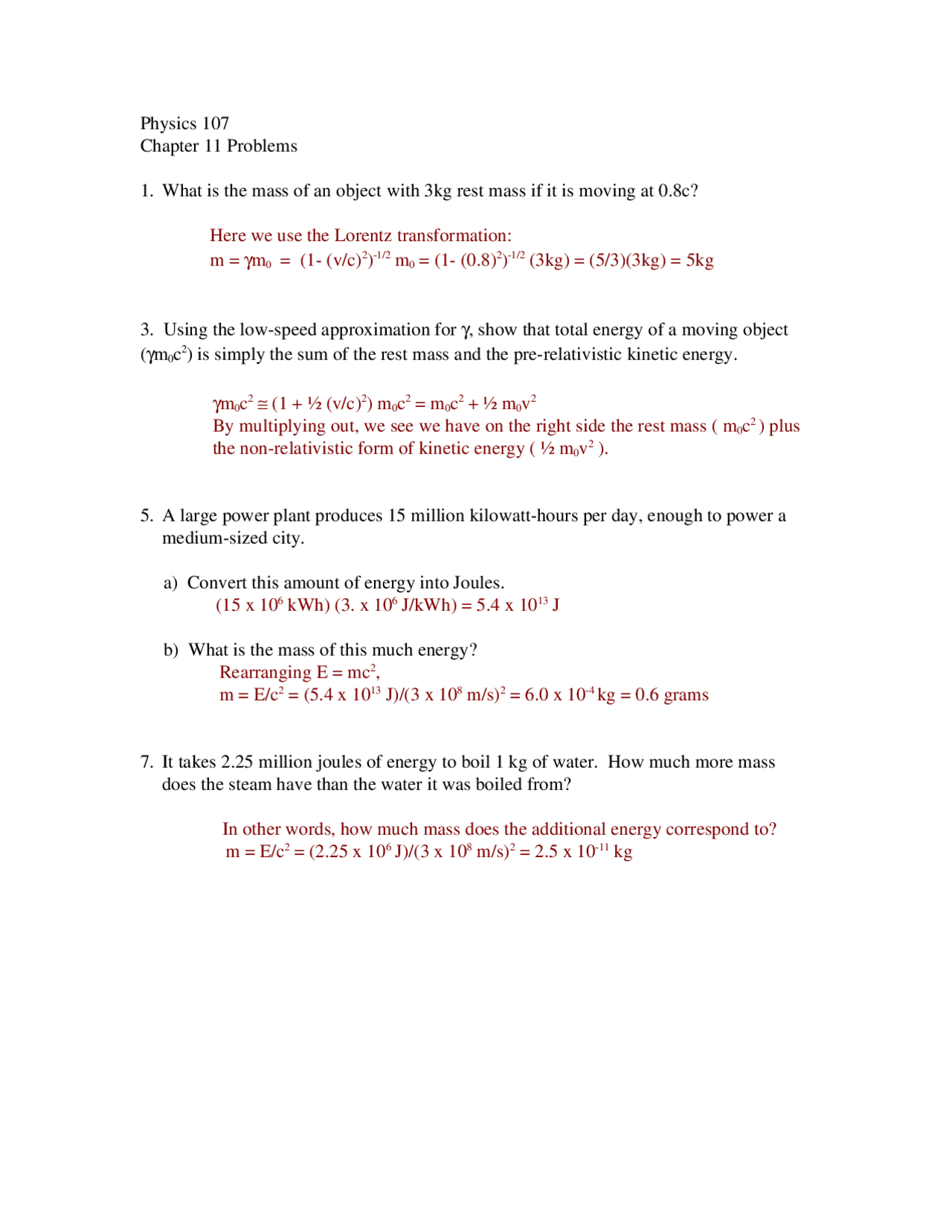 The Ideas Of Modern Physics Assignment 11 Solved Physics 107 Docsity
