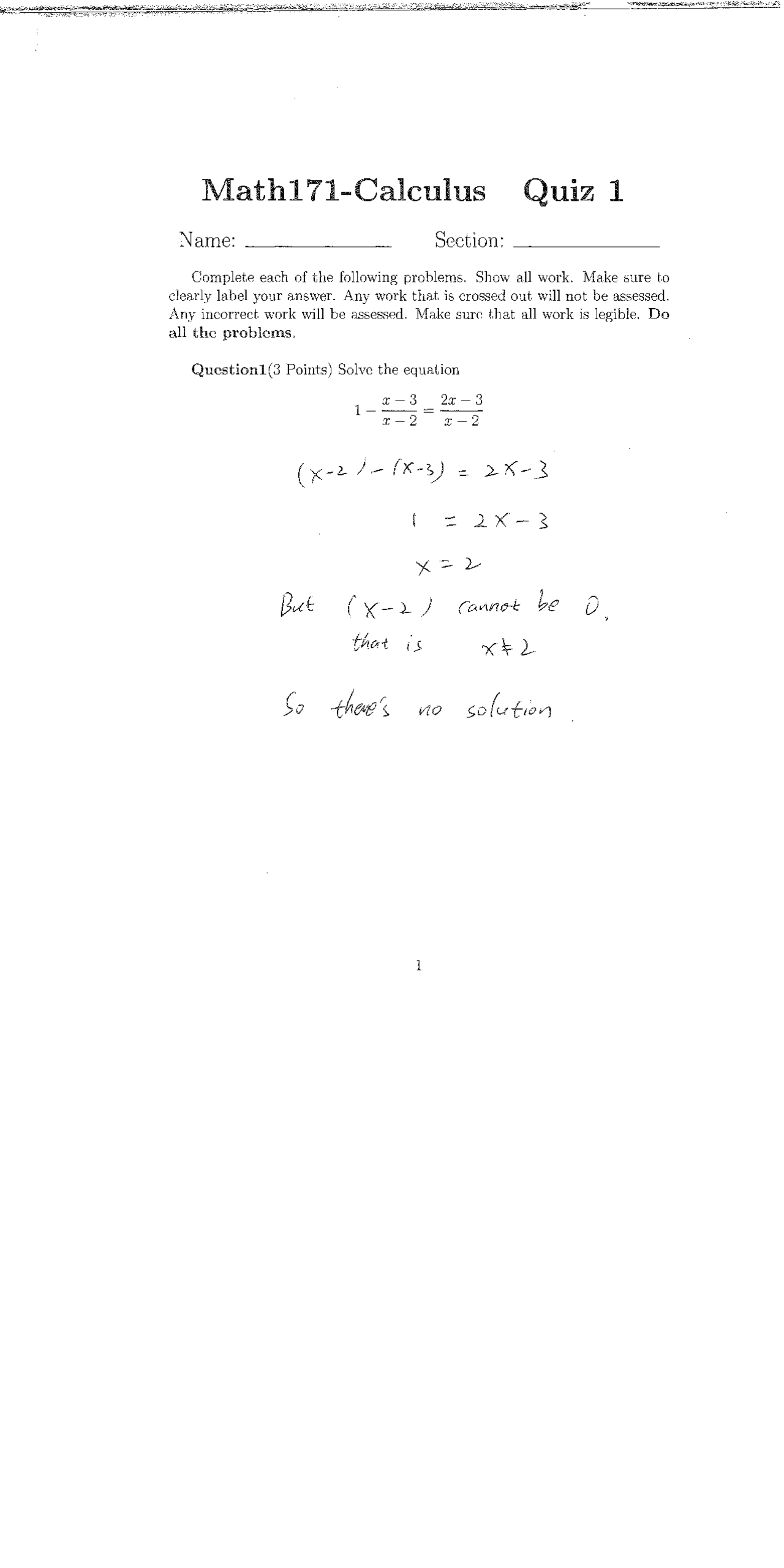 Quiz 1 with Solutions - Calculus with Algebra and Trigonometry I | MATH ...