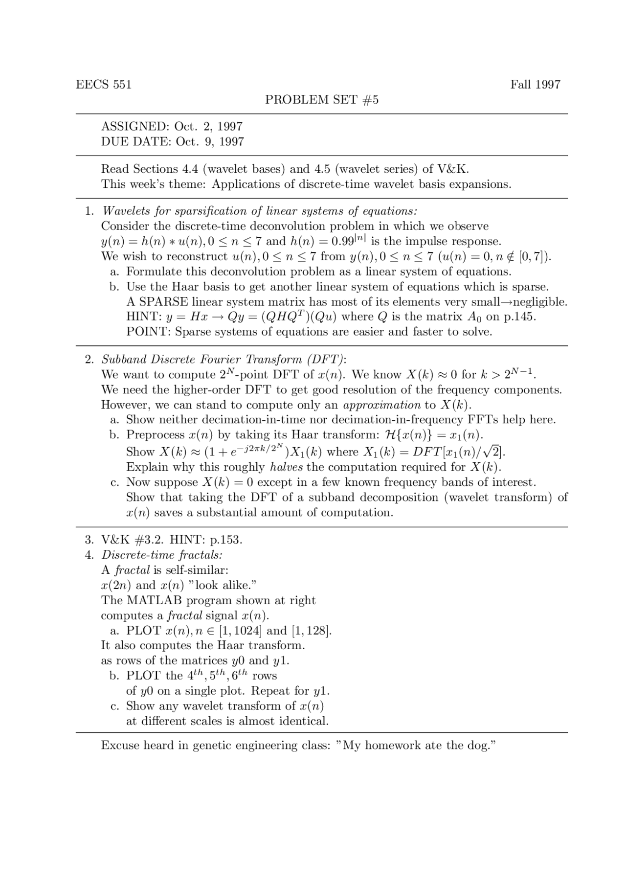 Solution Key For Problem Set 5 Mathematical Methods Signal Processing