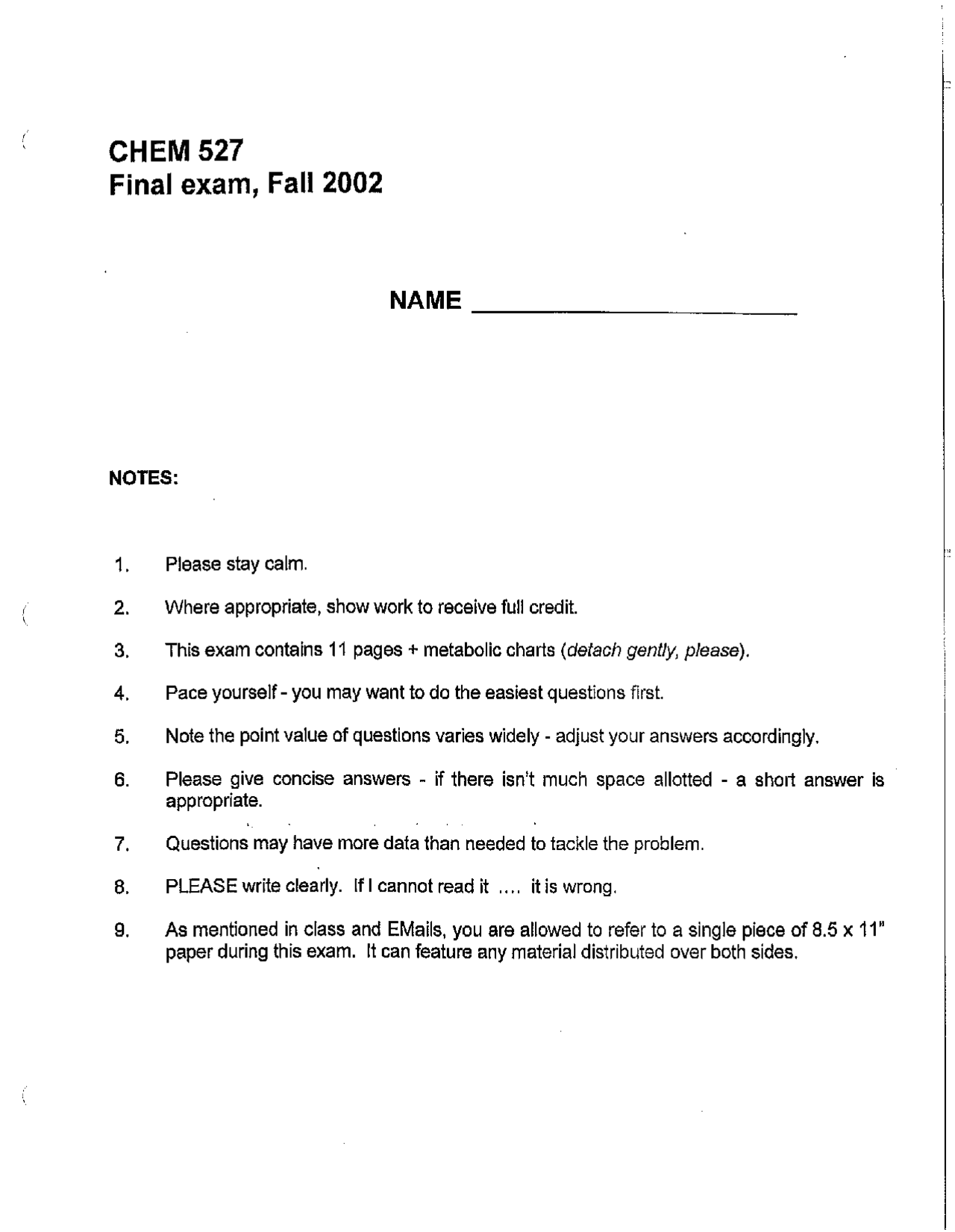 Final Exam Questions - Introductory Biochemistry | CHEM 527 - Docsity