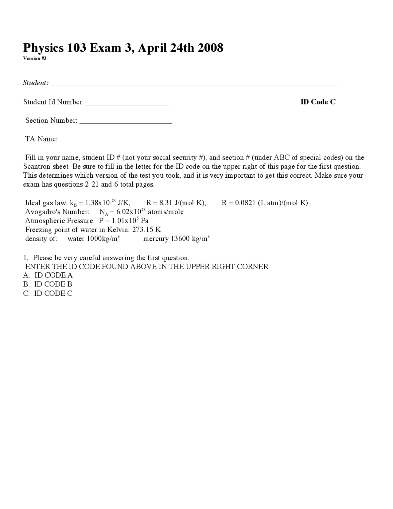 General Physics Solution For Exam 2 Questions Physics 103 Docsity