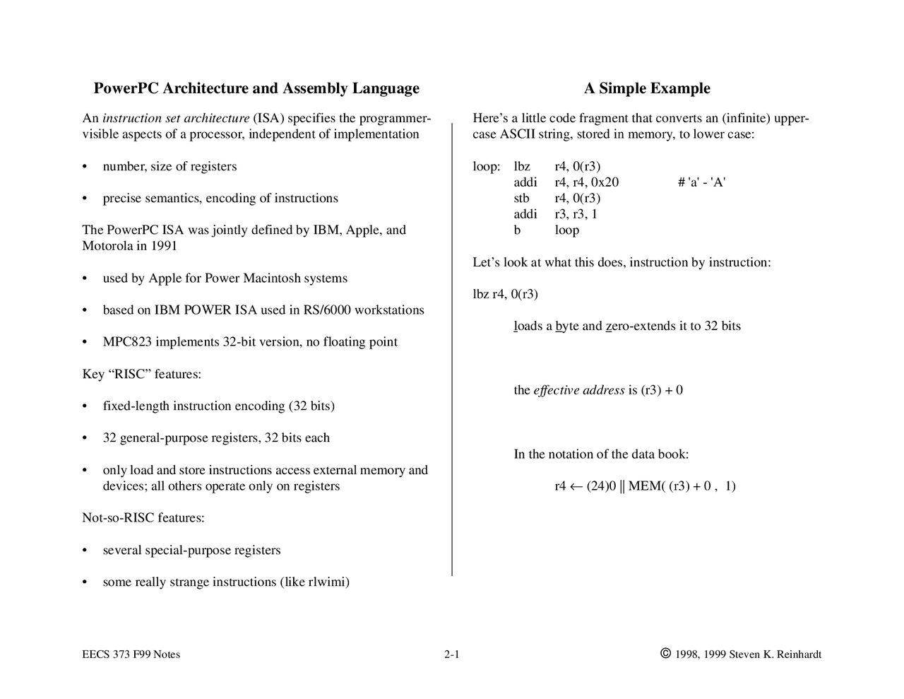 Power Pc Architecture And Assembly Language Notes Eecs 373 Docsity