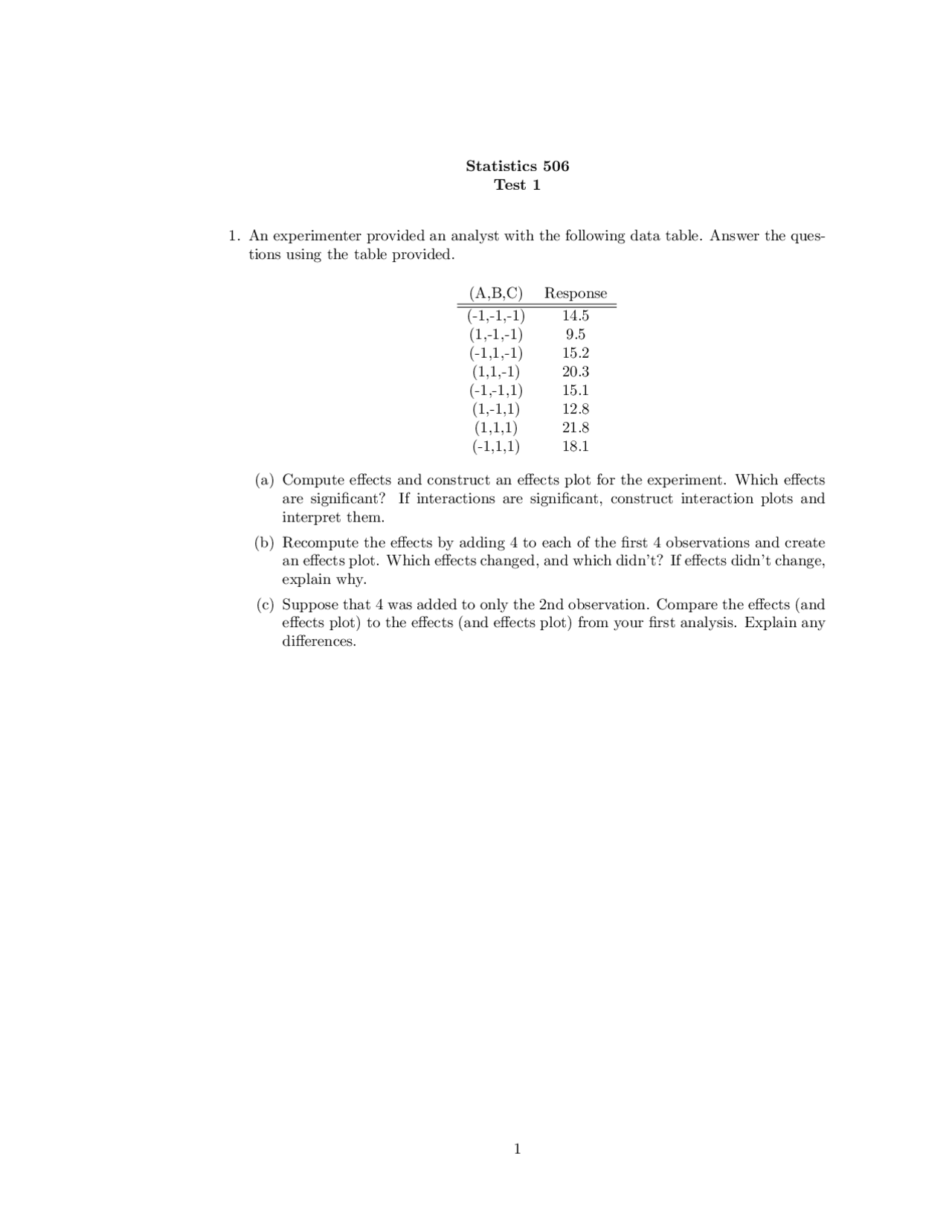 Introduction To Experimental Design Test 1 Stat 506 Docsity