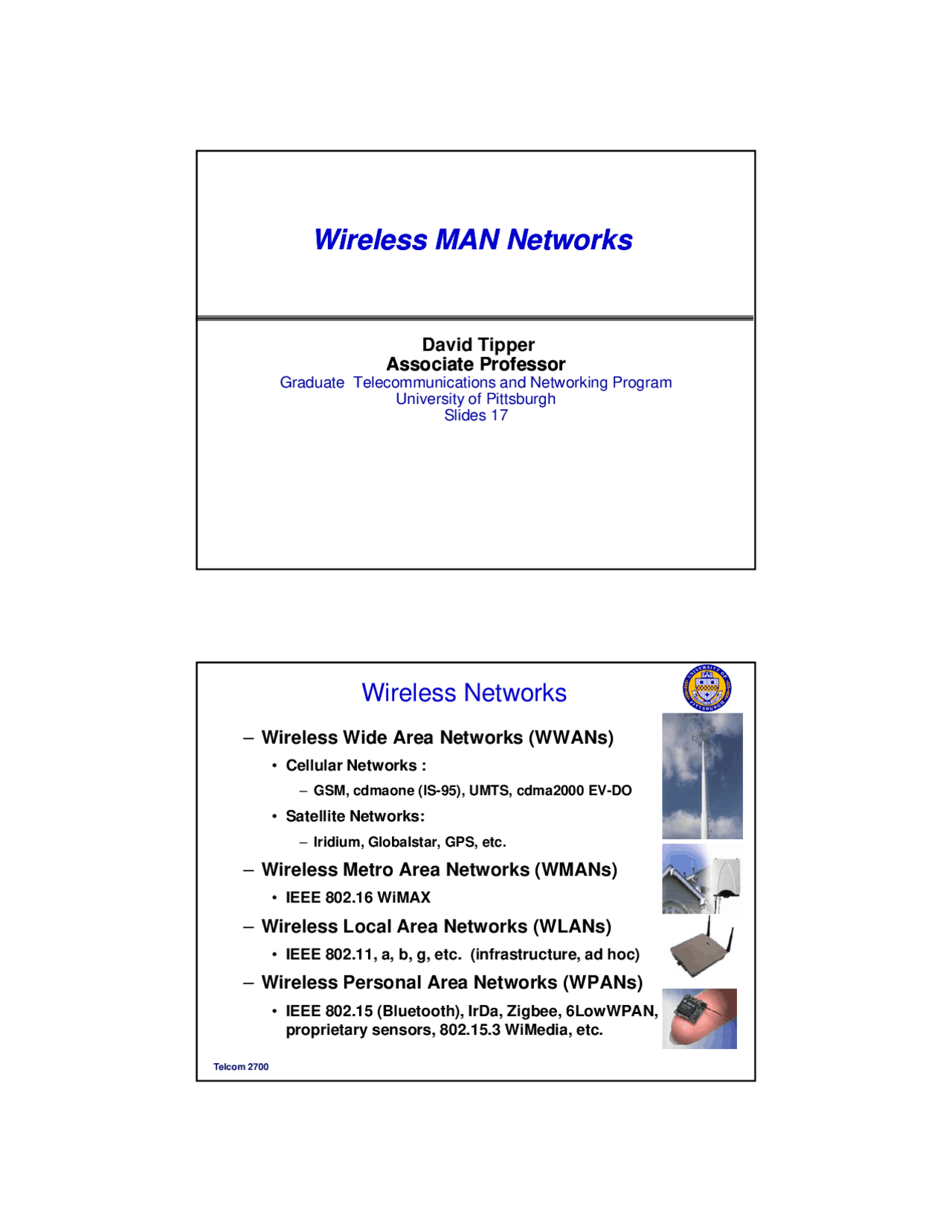 Wireless Man Networks Lecture Slides Telcom 2720 Docsity