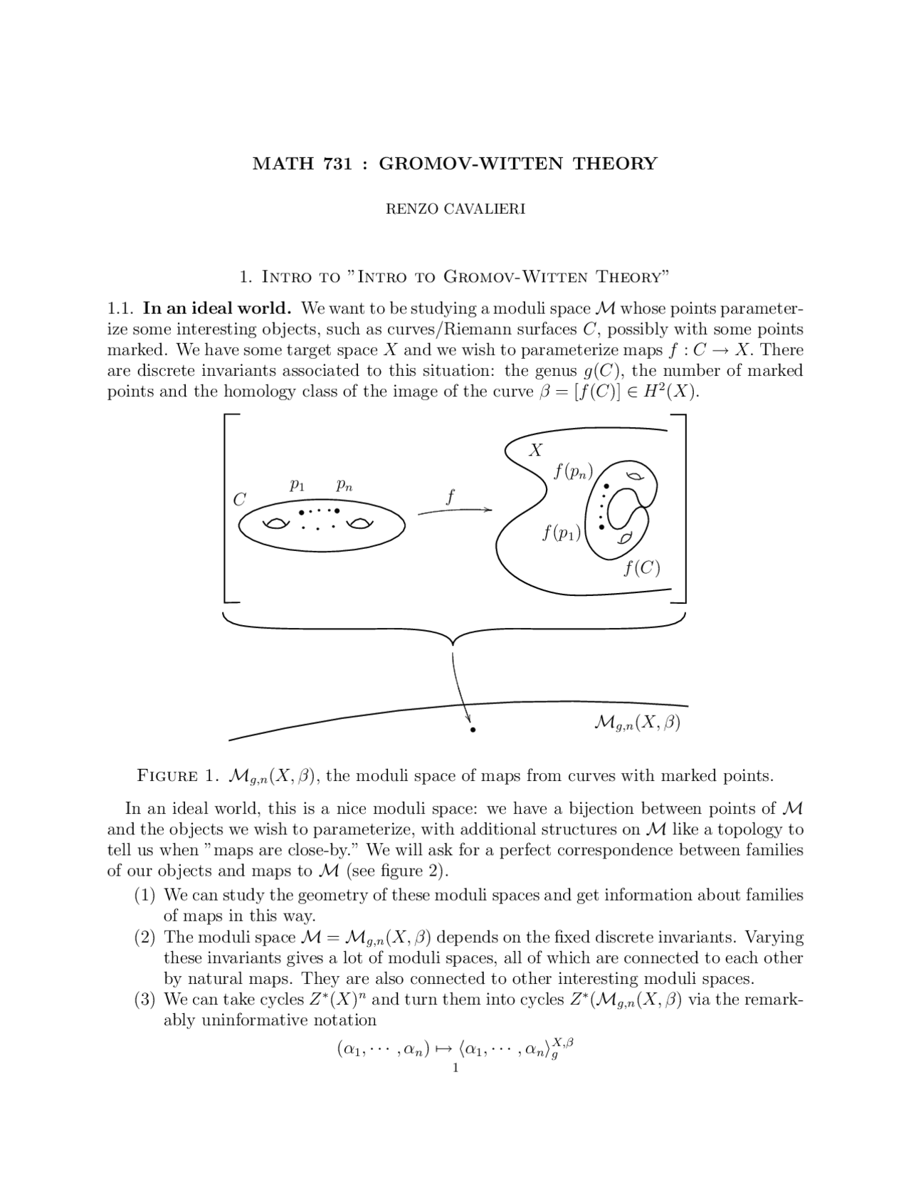 Introduction to Gromov-Witten Theory in an Ideal World | MATH 731 - Docsity