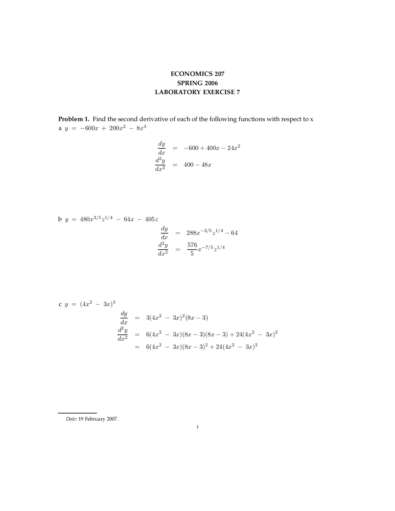 Applied Economics Optimization Lab Exercise 7 Spring 2006 Econ