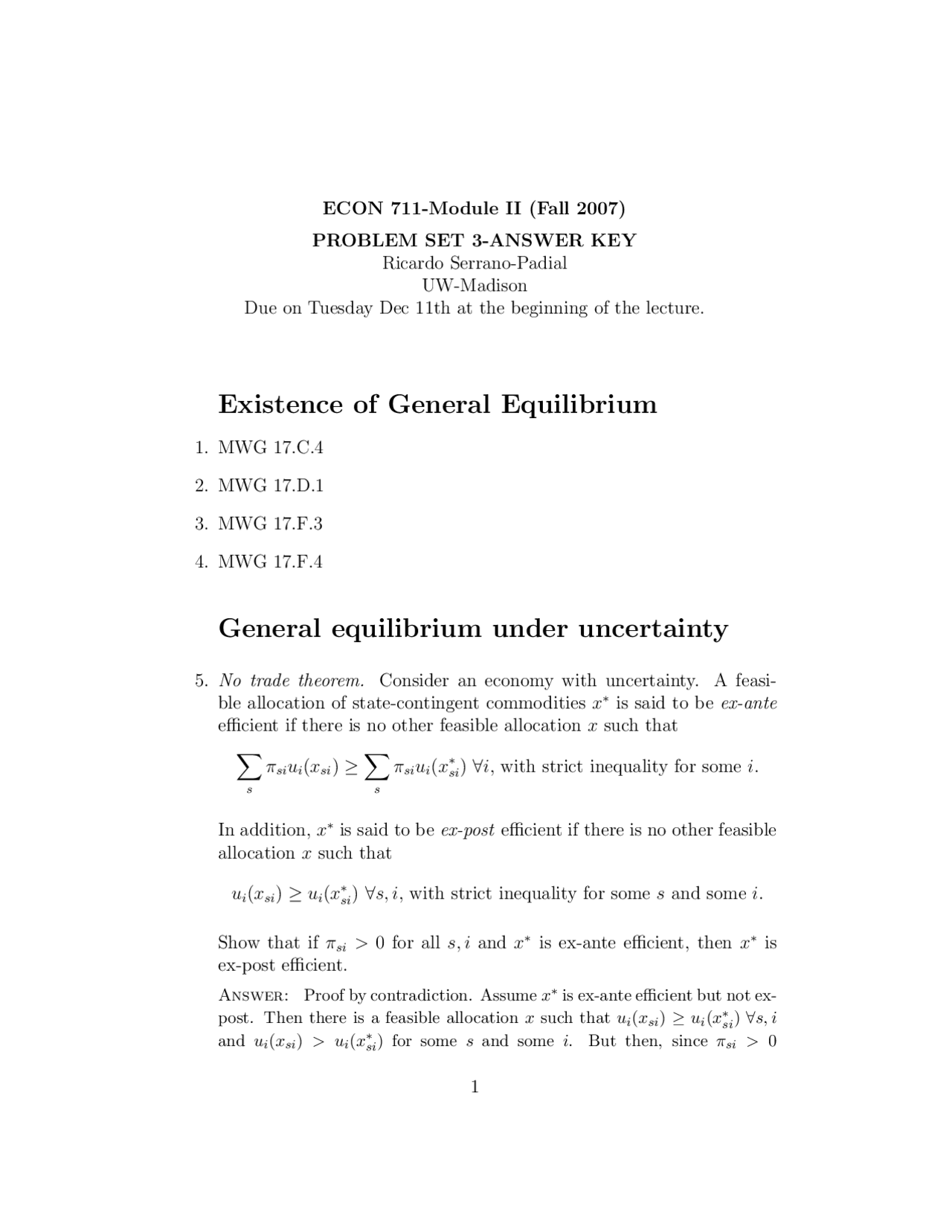 Economic Theory Macroeconomics Sequence Key For Problem Set 3 Econ