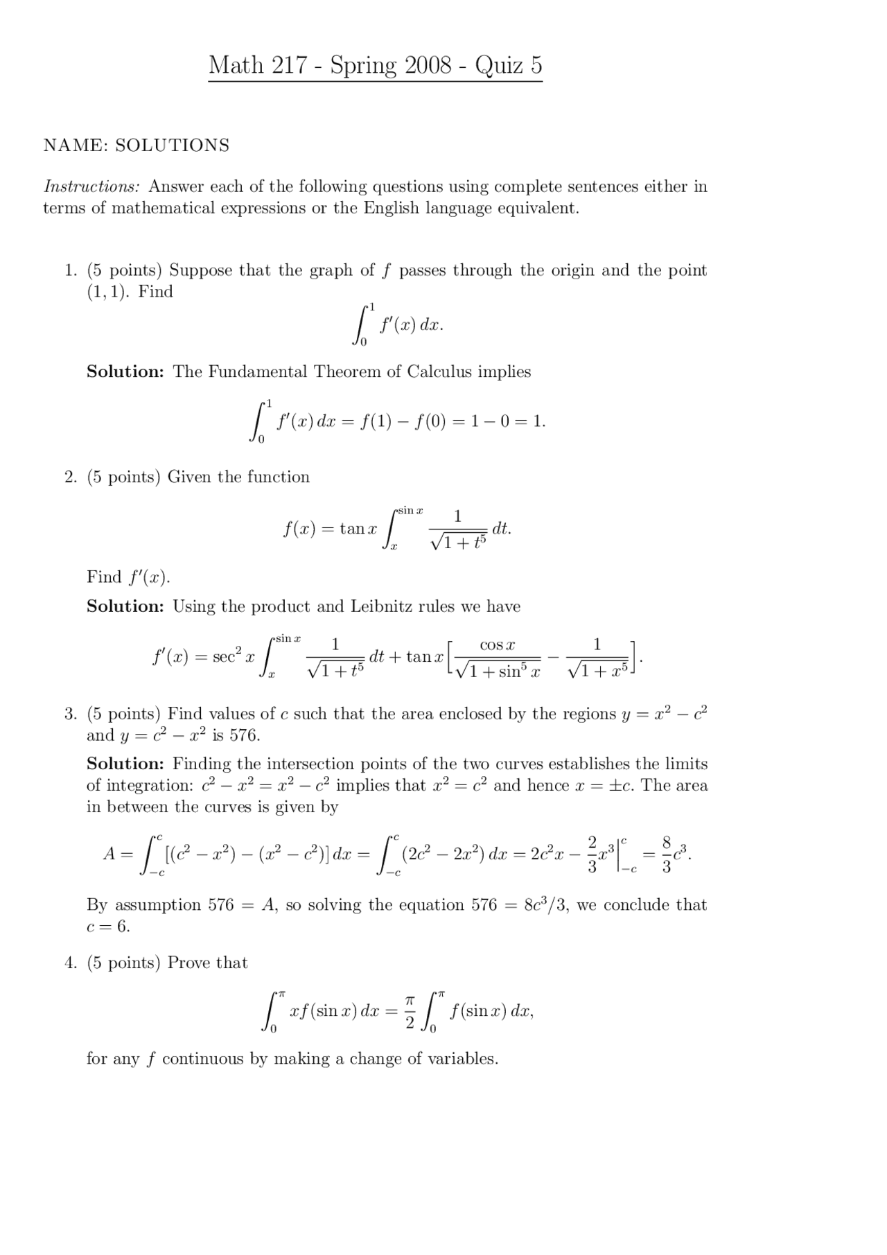 Solutions for Quiz 5 - Calculus with Algebra and Trigonometry II | MATH ...