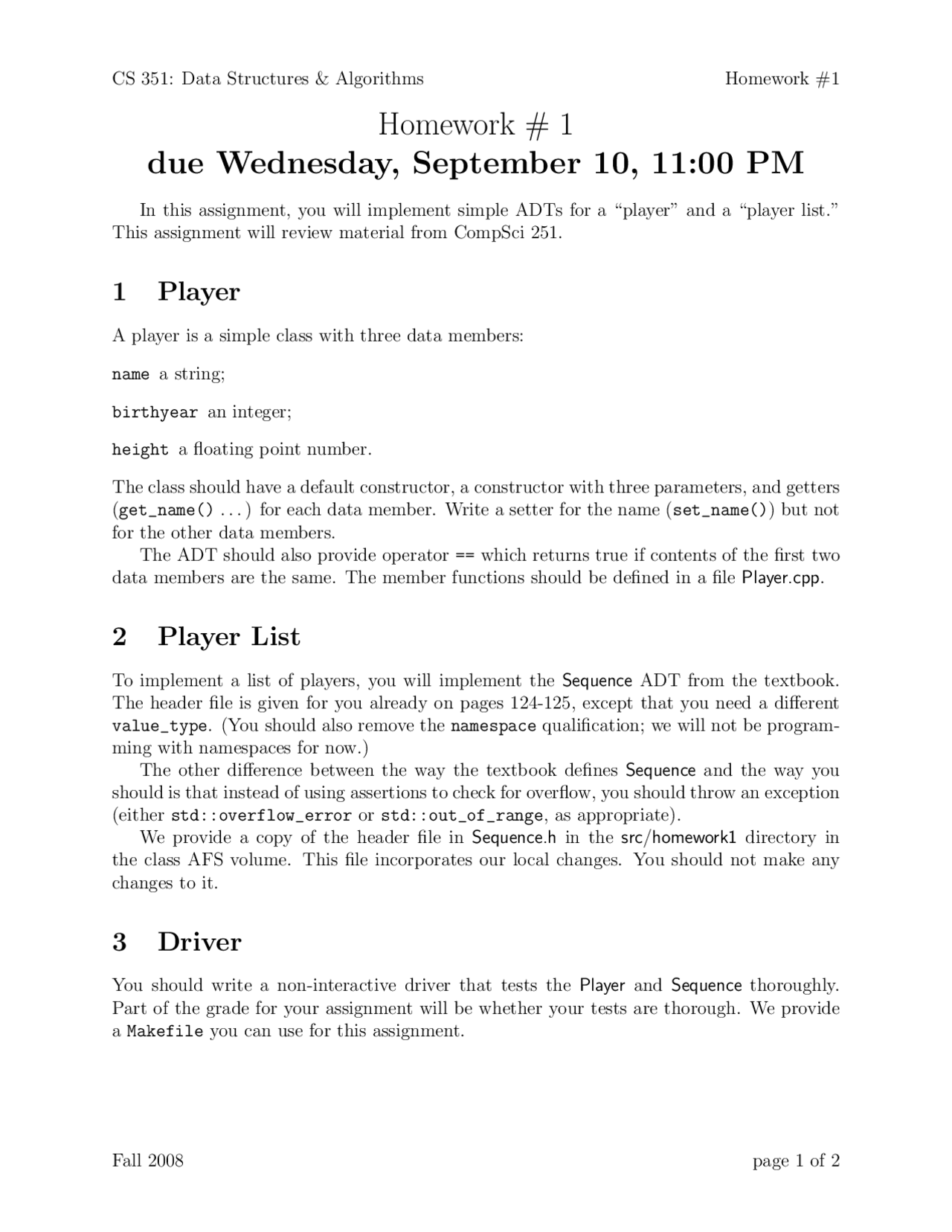 Homework 1 For Data Structures And Algorithms Compsci 251 Docsity 4045