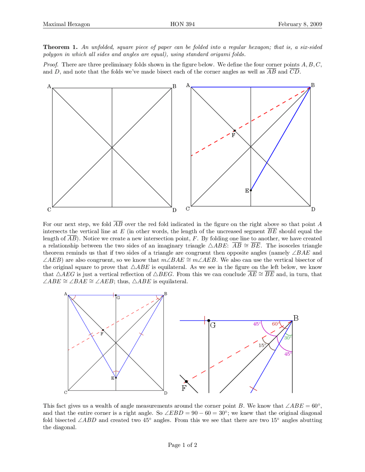 Origami: Folding a Square Paper into a Regular Hexagon | Study notes ...