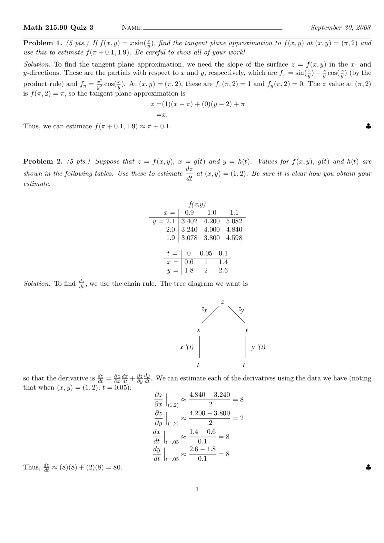 Quiz 3 Manual Solutions Calculus Iii Math 215 Docsity