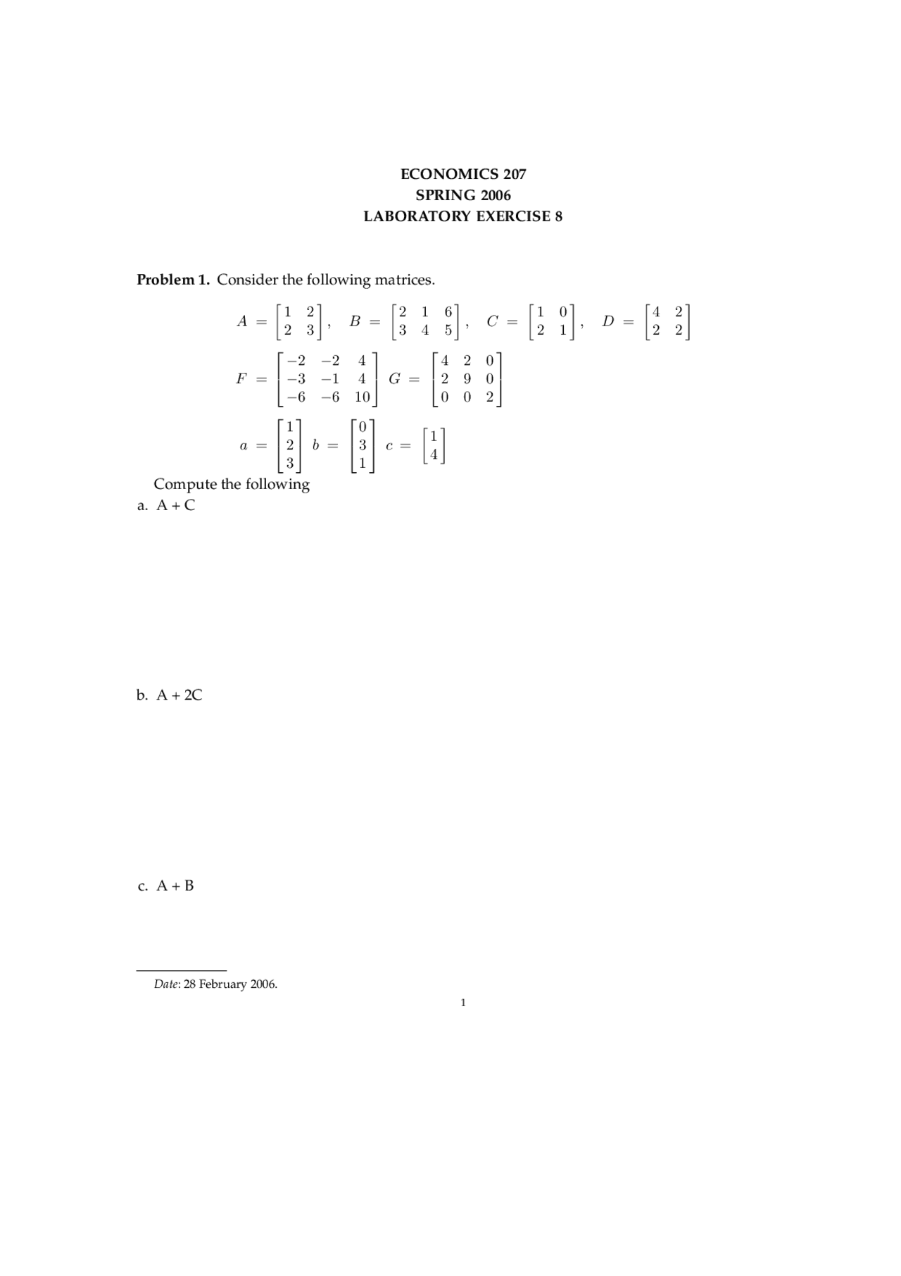 Lab Exercise 8 Applied Economics Optimization Econ 207 Docsity