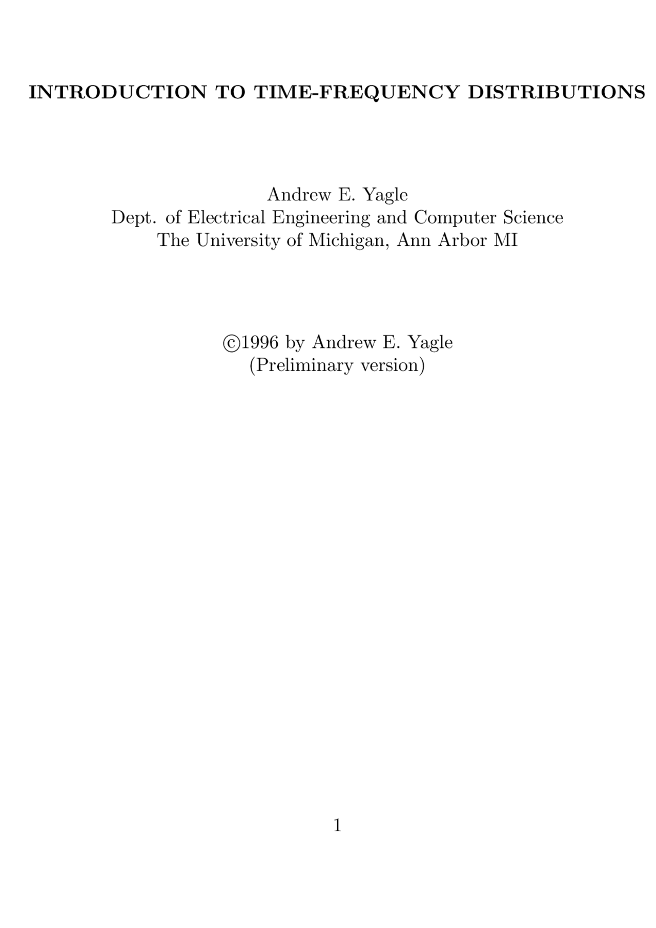 Introduction To Time Frequency Distributions Outline Eecs 551 Docsity