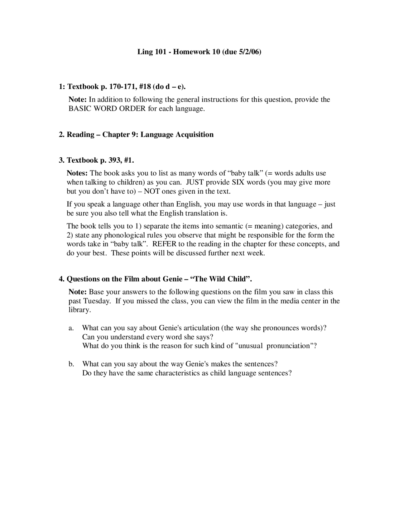 Homework 10 Language Acquisition Introduction To Linguistics I