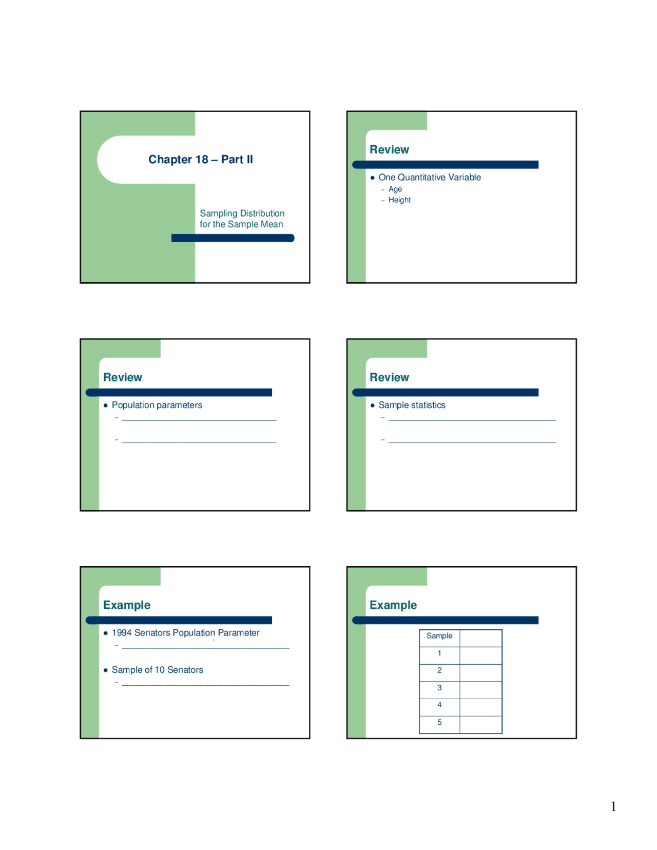 Sampling Distribution For The Sample Mean Lecture Slides Stat 101