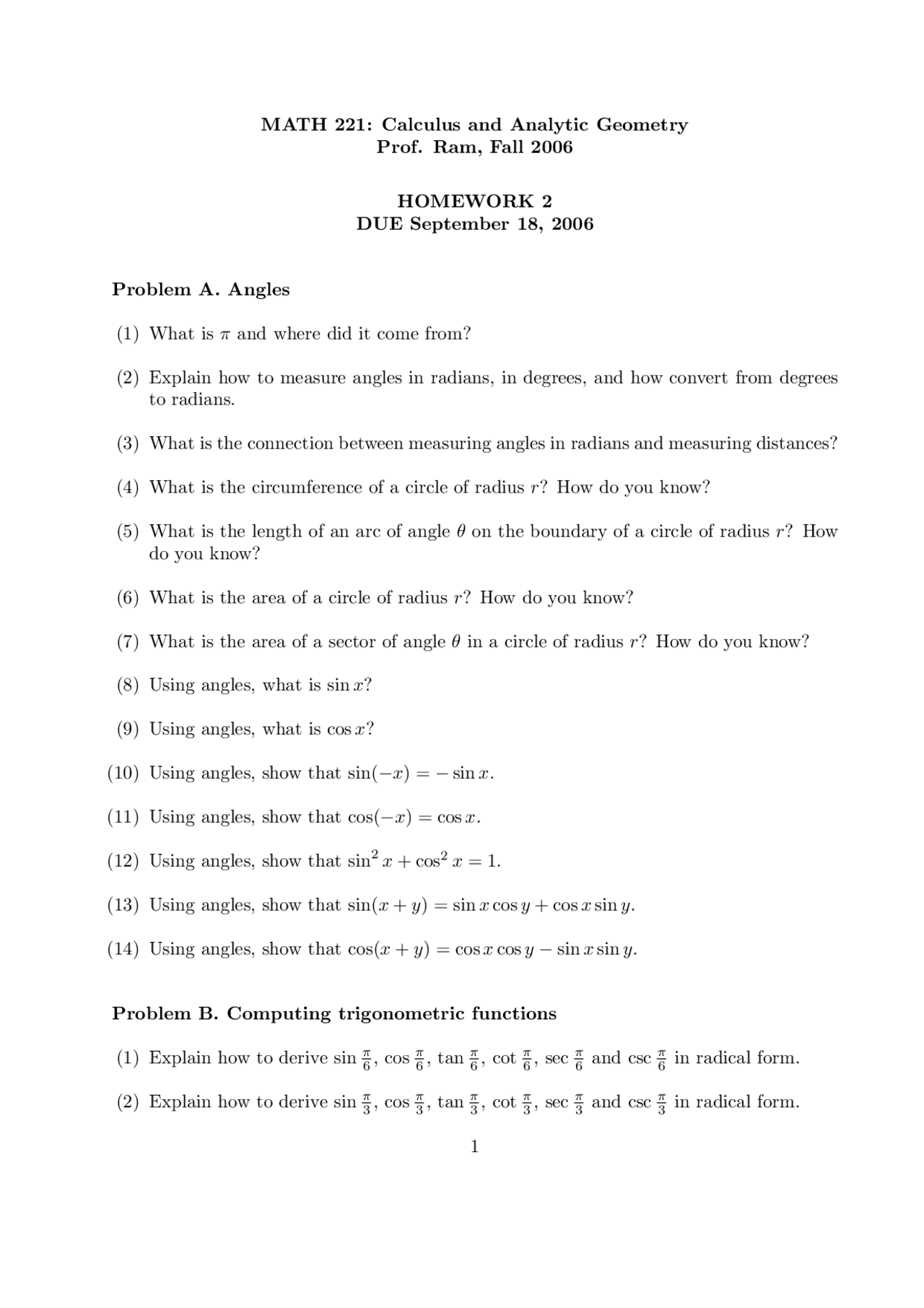 Practice Homework 2 Calculus And Analytic Geometry Math 221 Docsity